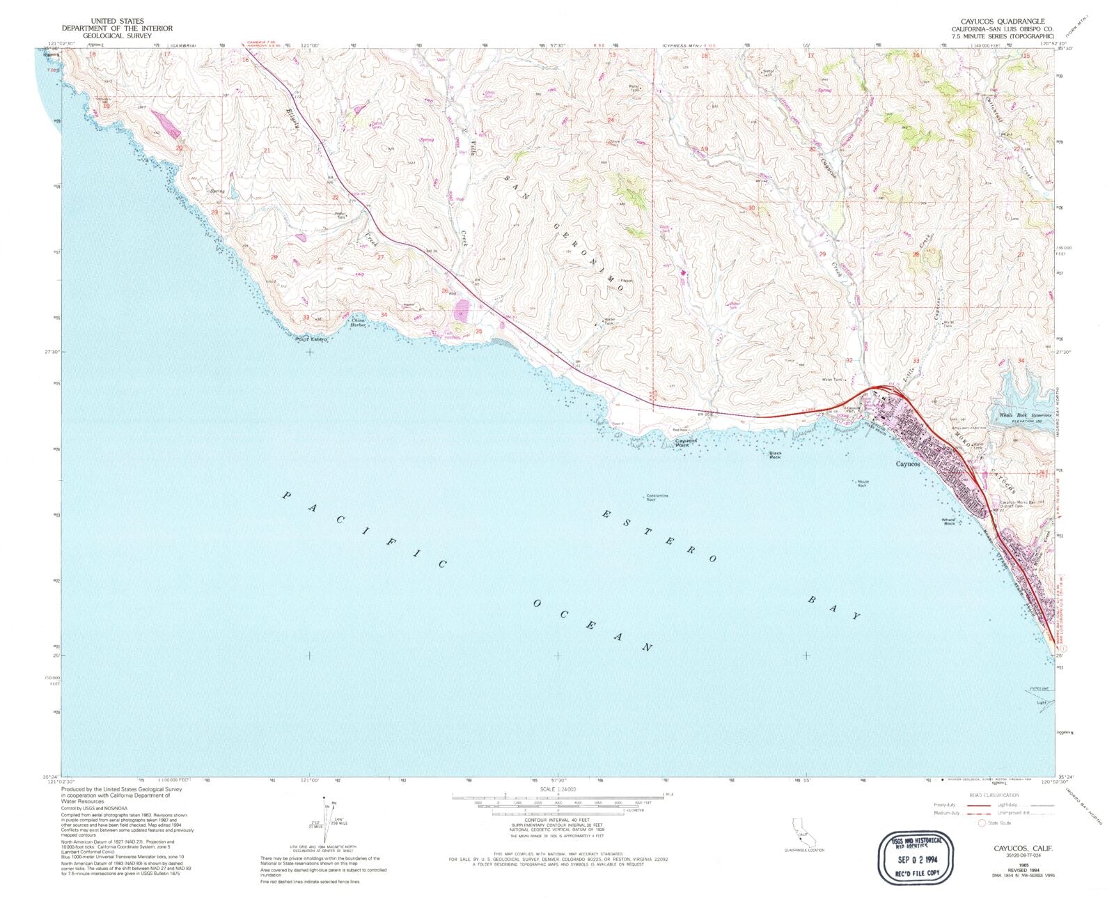 Classic USGS Cayucos California 7.5'x7.5' Topo Map – MyTopo Map Store