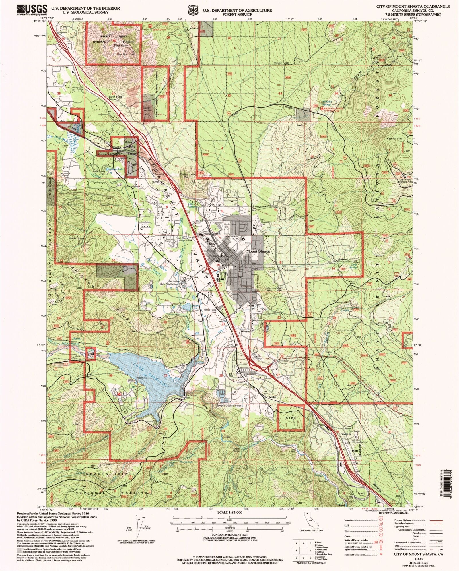 Classic USGS City of Mount Shasta California 7.5'x7.5' Topo Map ...