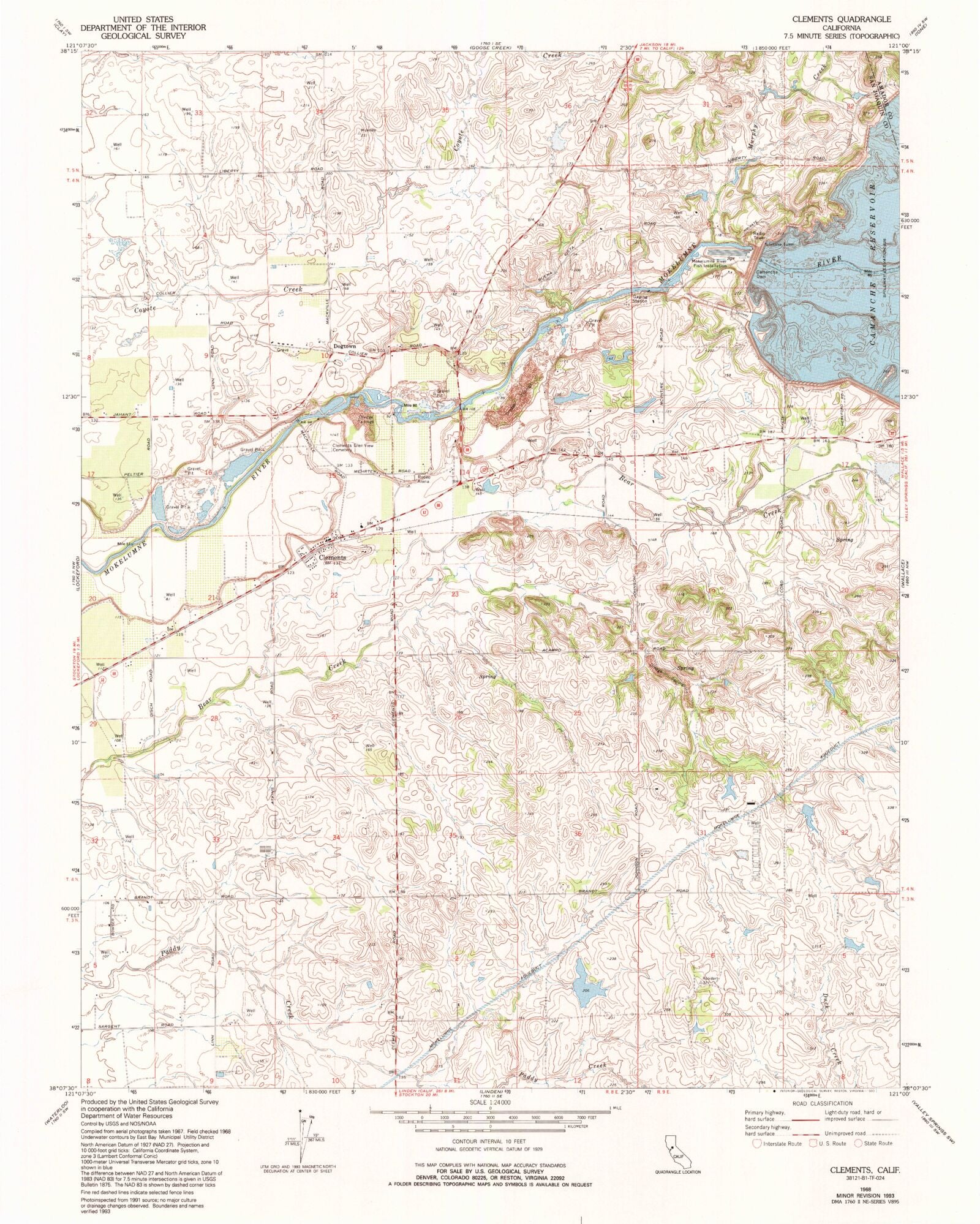 Classic USGS Clements California 7.5'x7.5' Topo Map – MyTopo Map Store