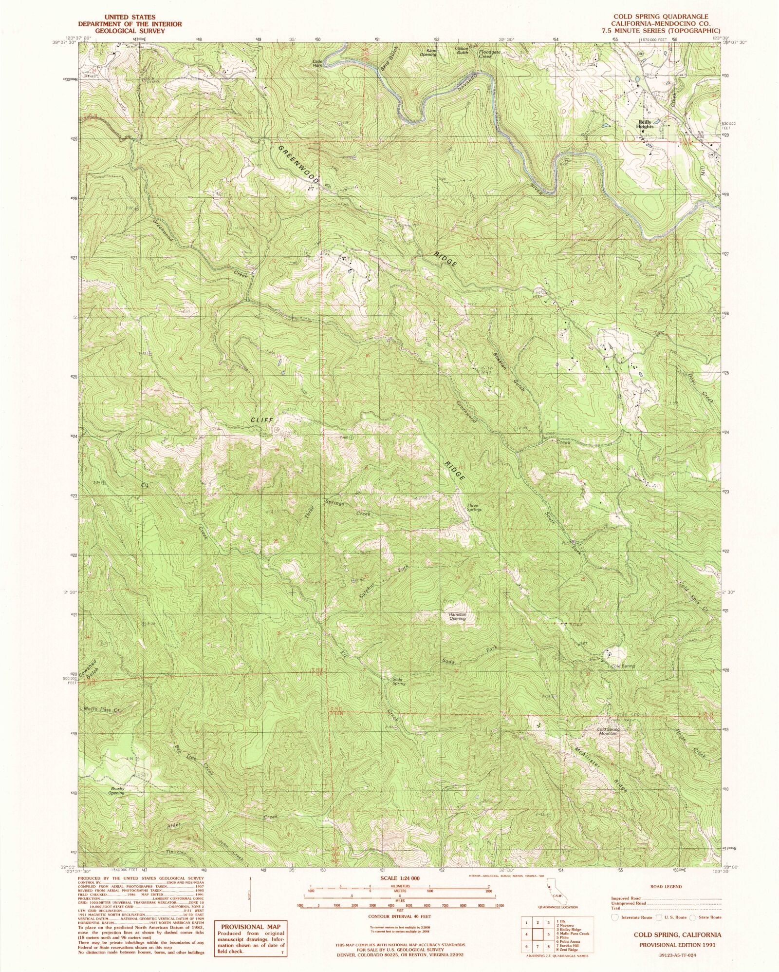 Classic USGS Cold Spring California 7.5'x7.5' Topo Map – MyTopo Map Store