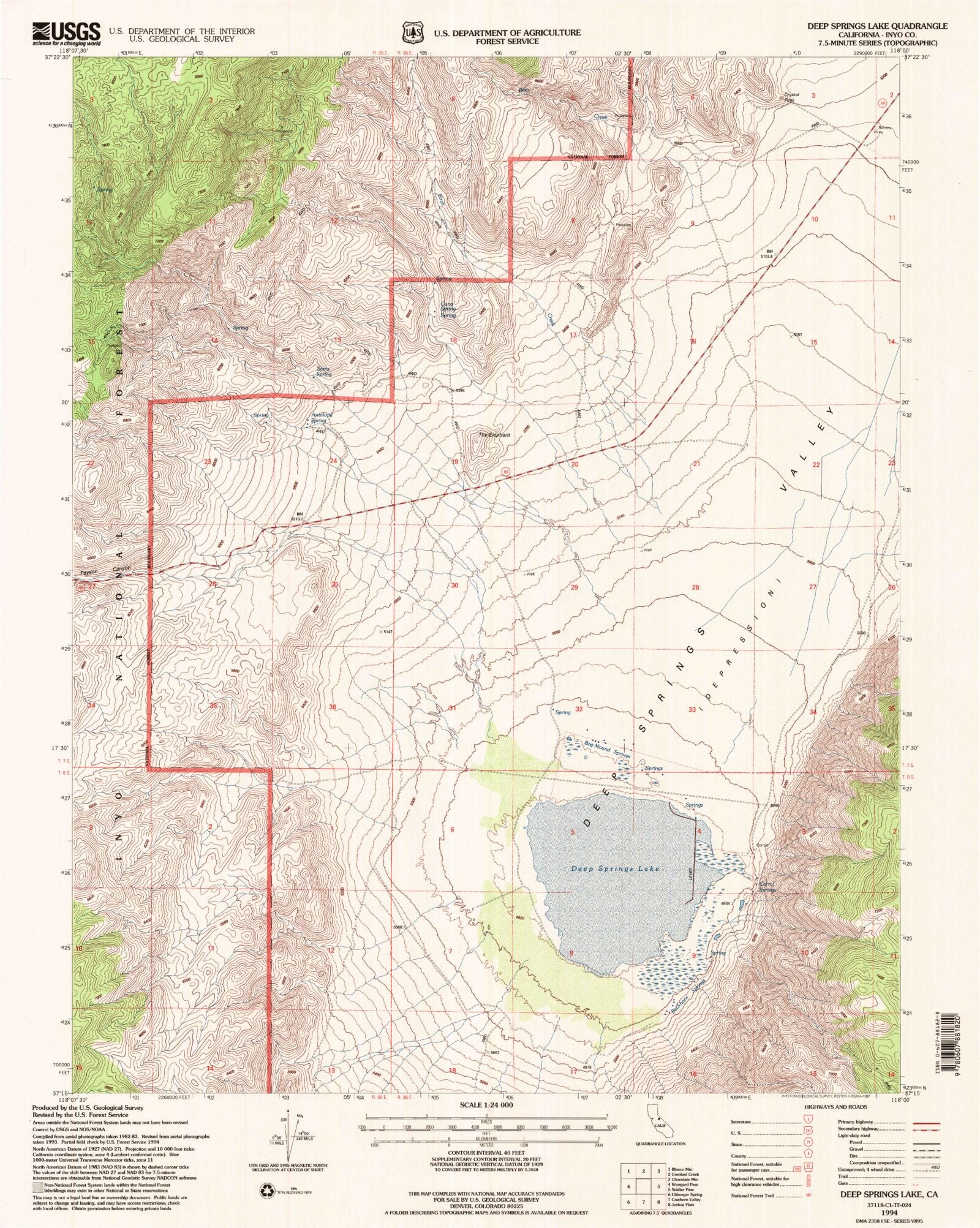 Classic USGS Deep Springs Lake California 7.5'x7.5' Topo Map – MyTopo ...