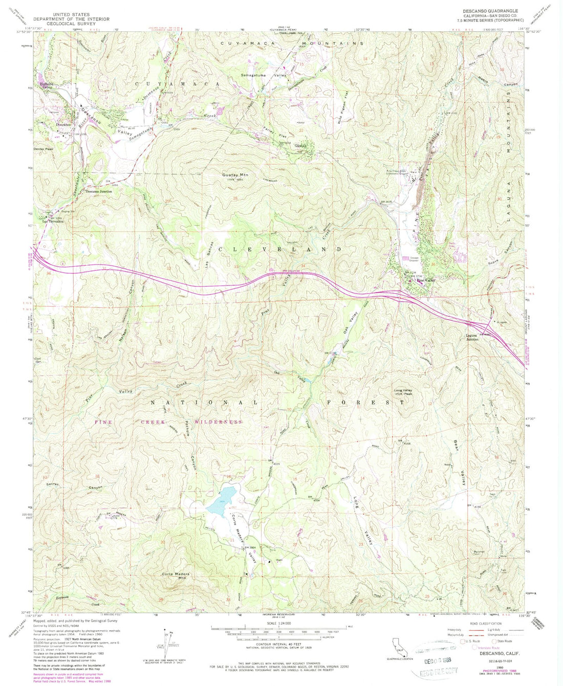 Classic USGS Descanso California 7.5'x7.5' Topo Map – MyTopo Map Store