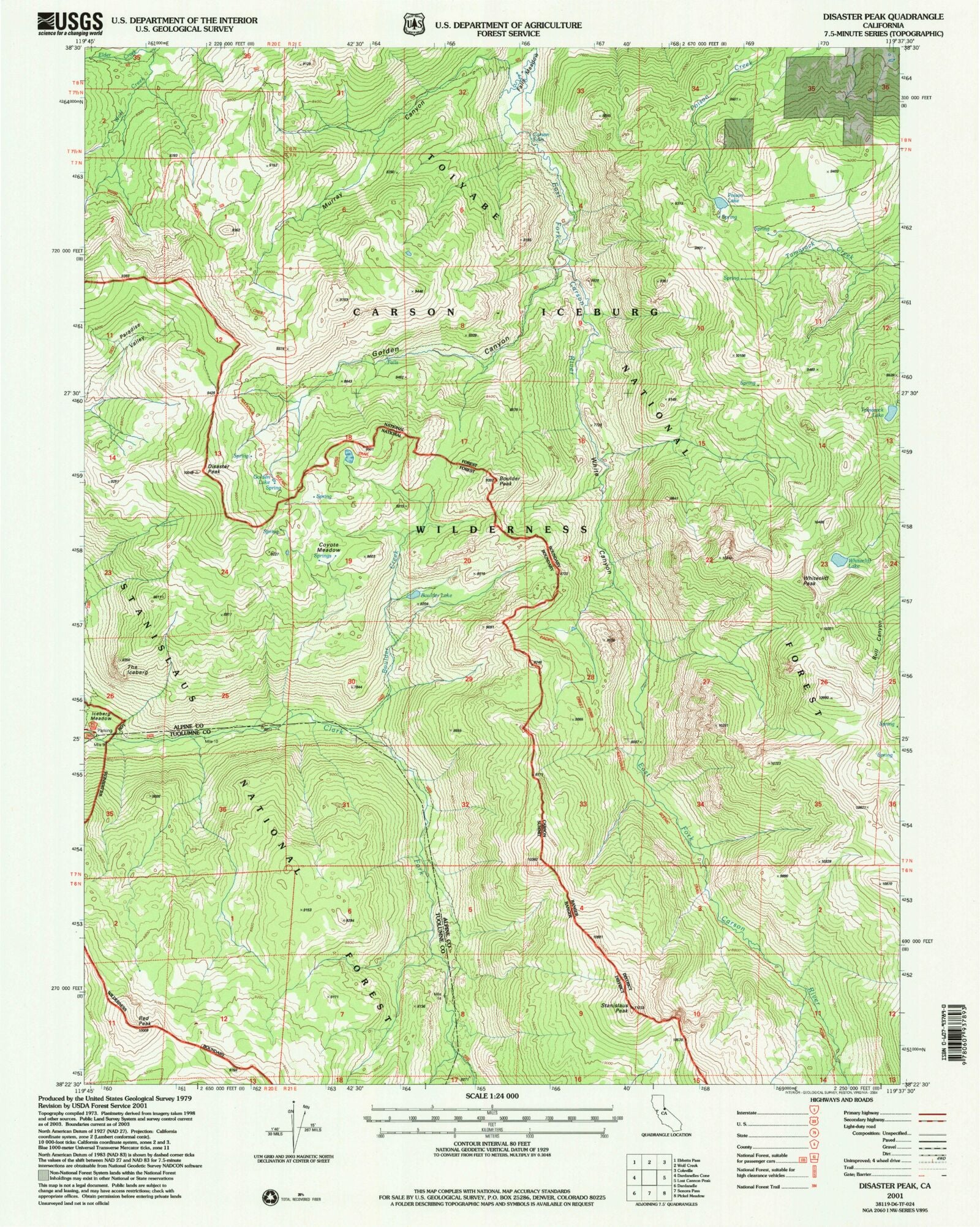 Classic USGS Disaster Peak California 7.5'x7.5' Topo Map – MyTopo Map Store
