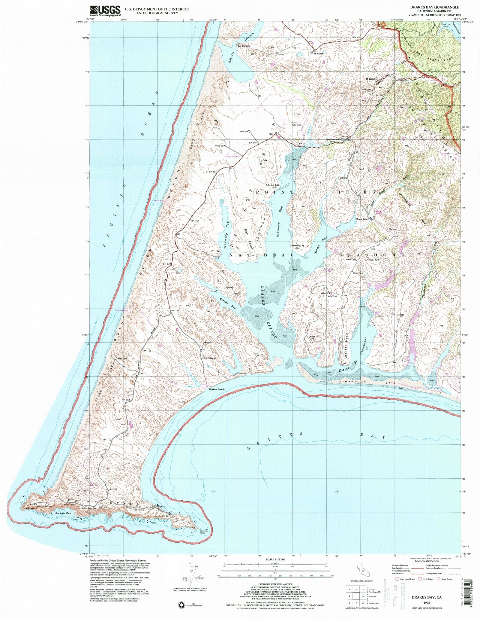 Classic USGS Drakes Bay California 7.5'x7.5' Topo Map – MyTopo Map Store