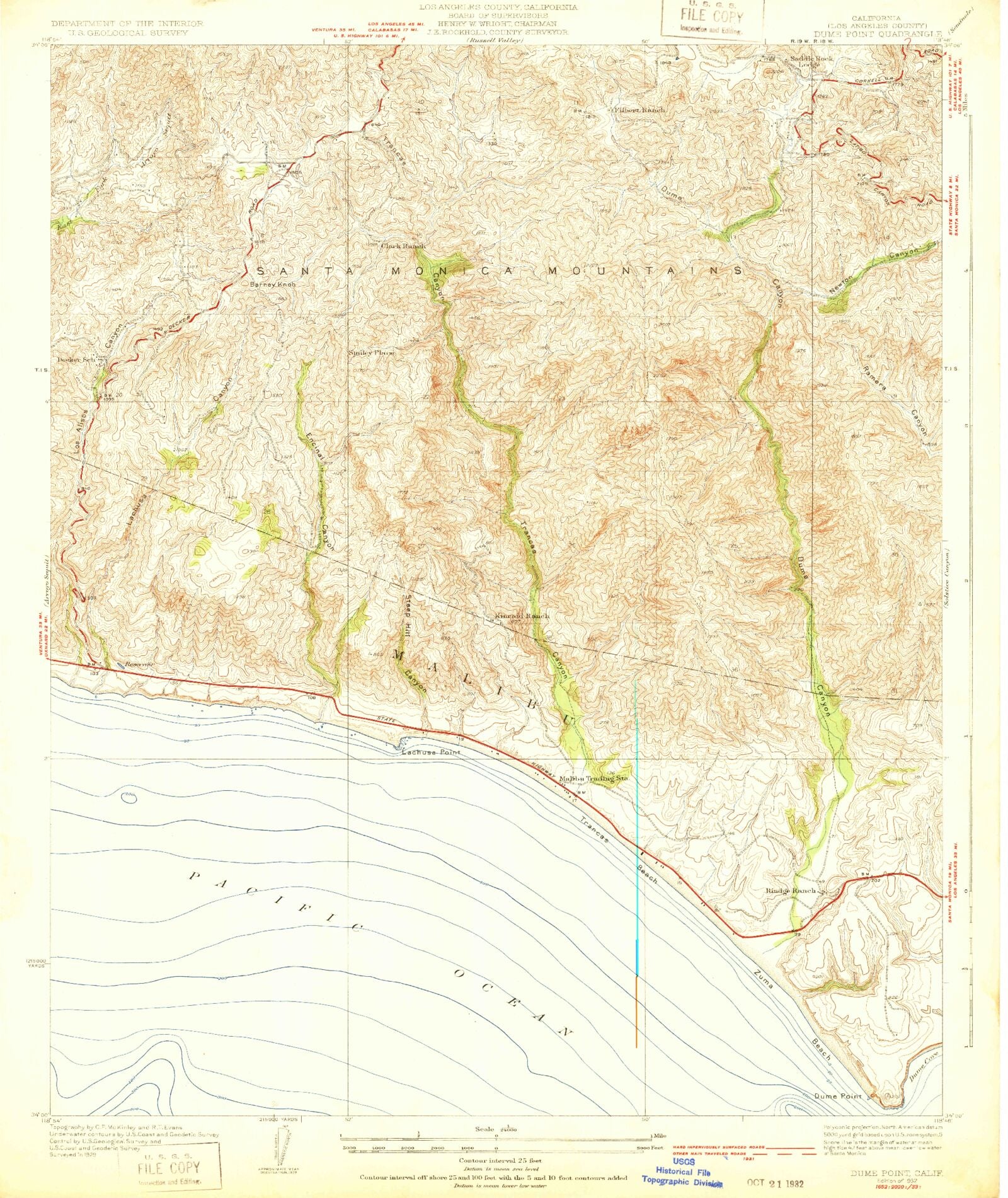 Classic USGS Dume Point California 7.5'x7.5' Topo Map – MyTopo Map Store