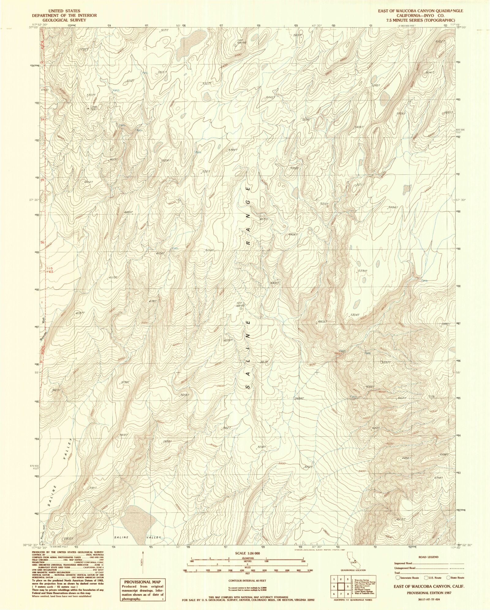 Classic USGS East of Waucoba Canyon California 7.5'x7.5' Topo Map ...