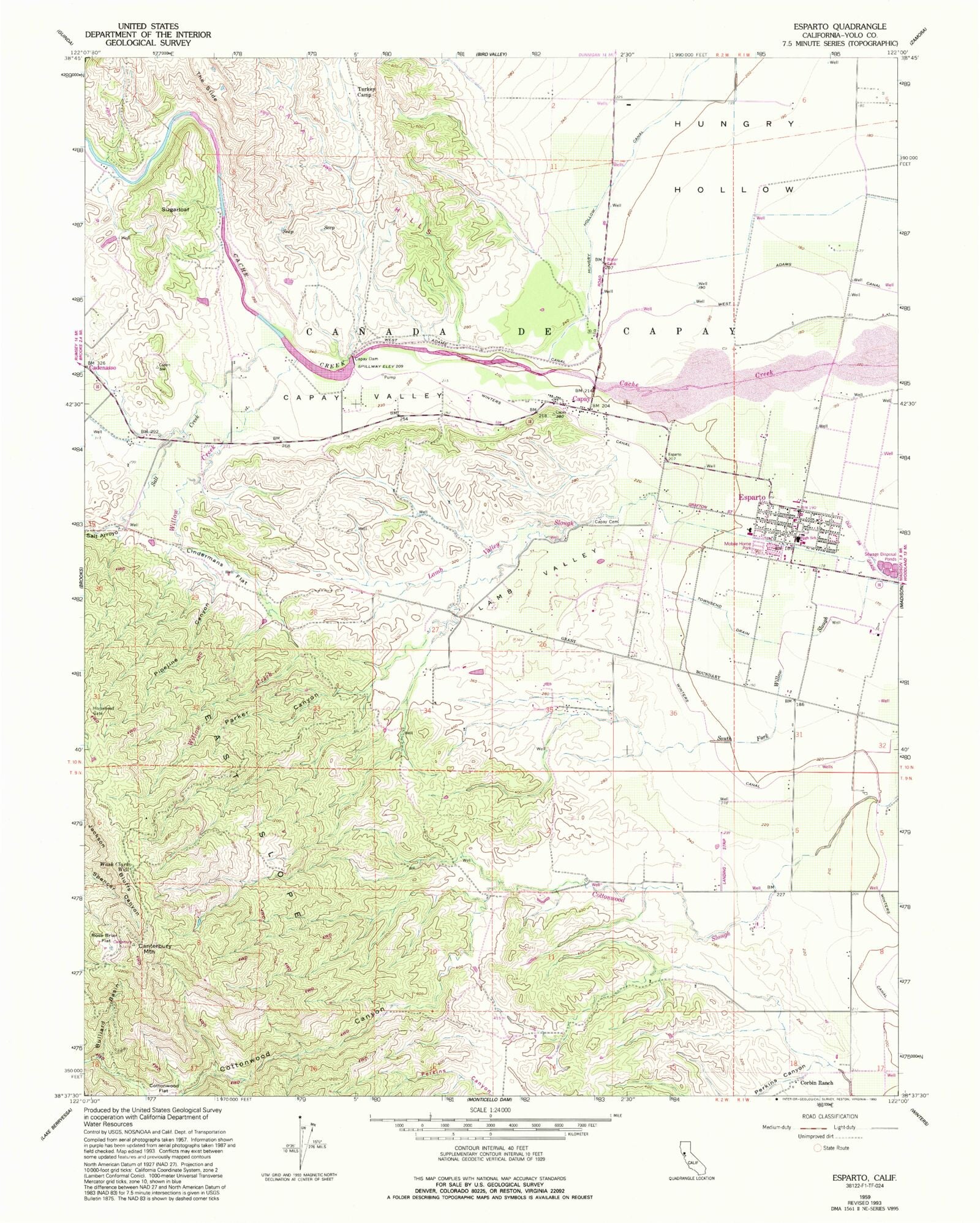 Classic USGS Esparto California 7.5'x7.5' Topo Map – MyTopo Map Store