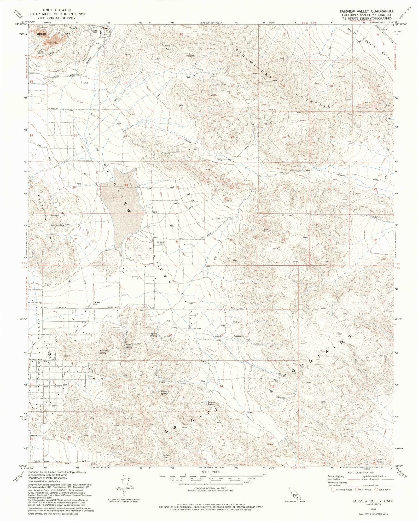 Classic USGS Fairview Valley California 7.5'x7.5' Topo Map – MyTopo Map ...