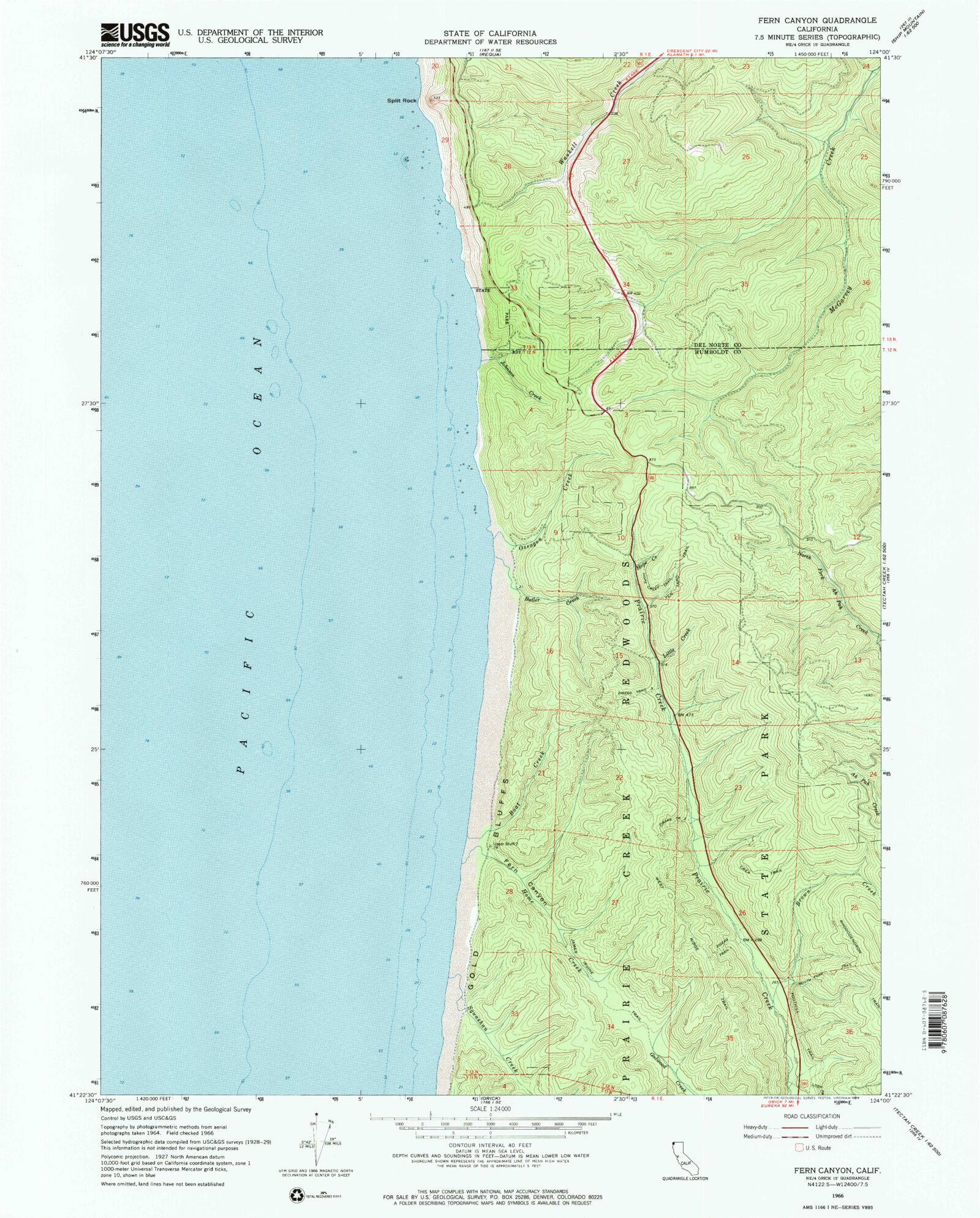 Classic USGS Fern Canyon California 7.5'x7.5' Topo Map – MyTopo Map Store