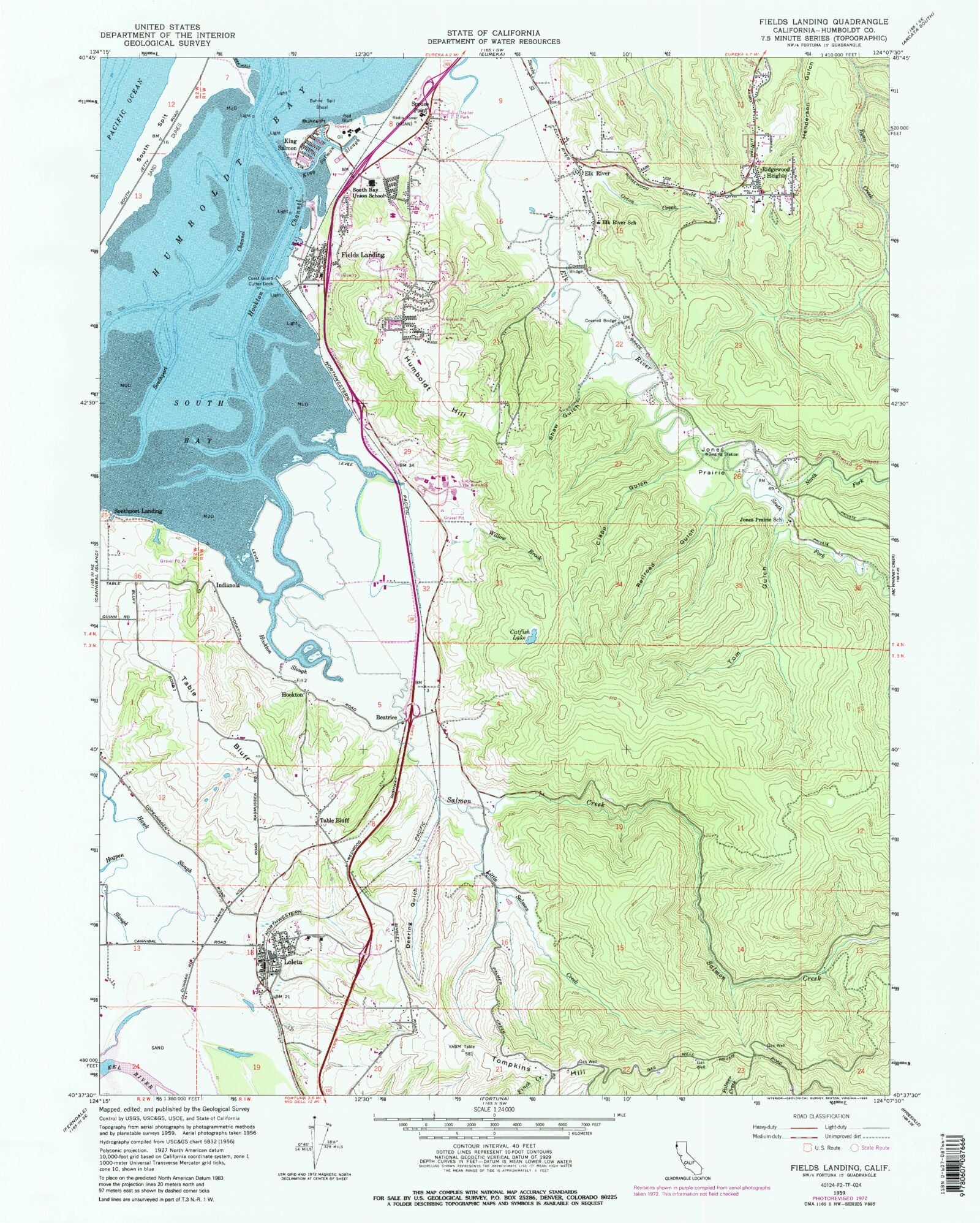 Classic USGS Fields Landing California 7.5'x7.5' Topo Map – MyTopo Map ...