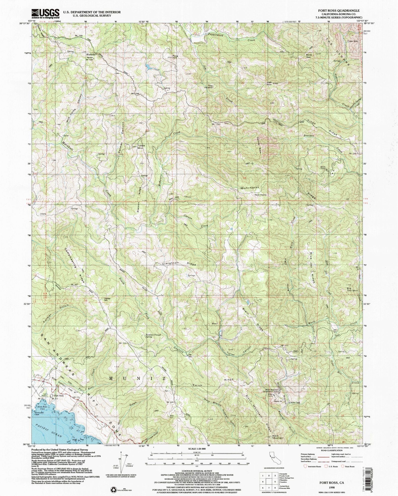 Classic USGS Fort Ross California 7.5'x7.5' Topo Map – MyTopo Map Store