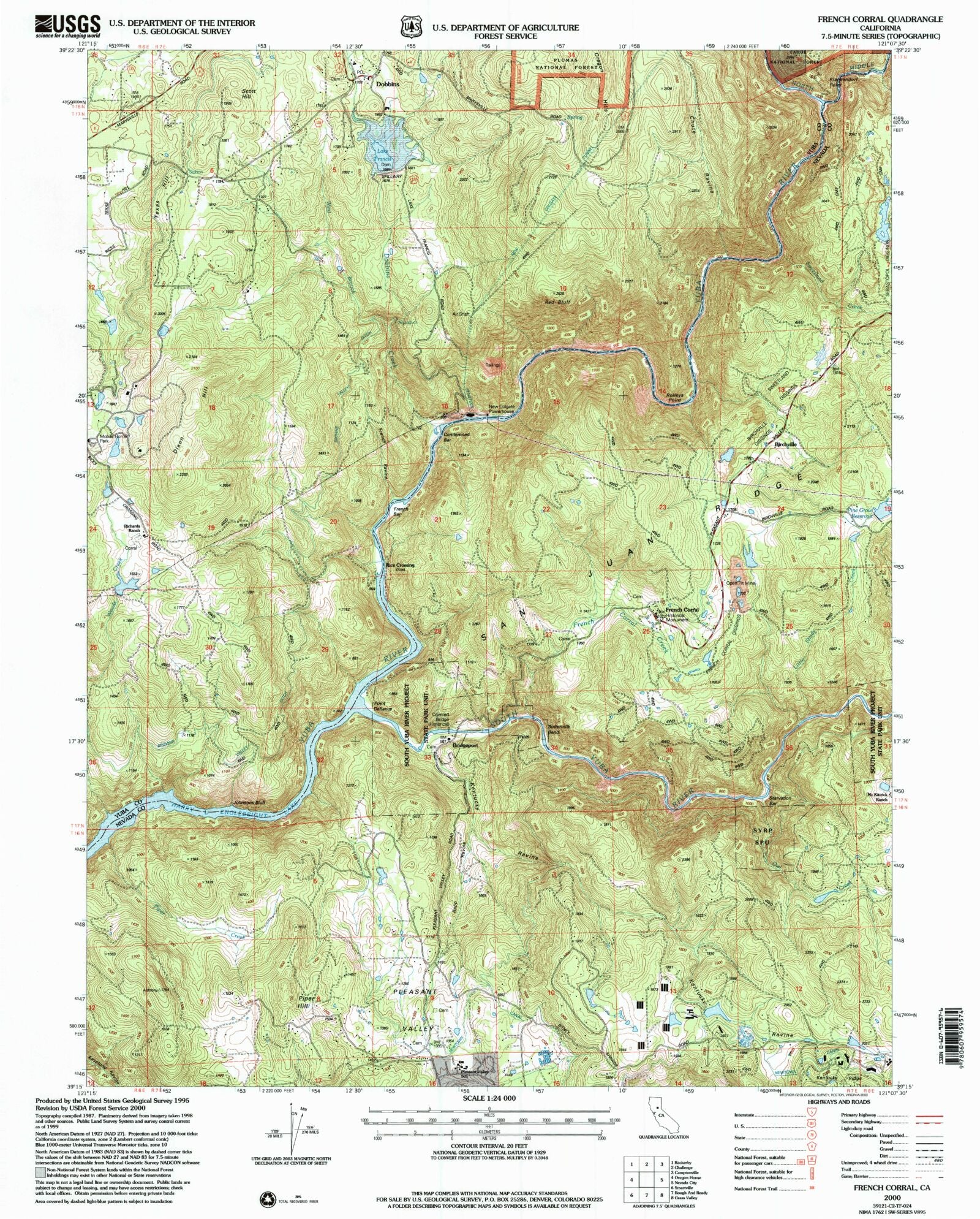 Classic USGS French Corral California 7.5'x7.5' Topo Map – MyTopo Map Store