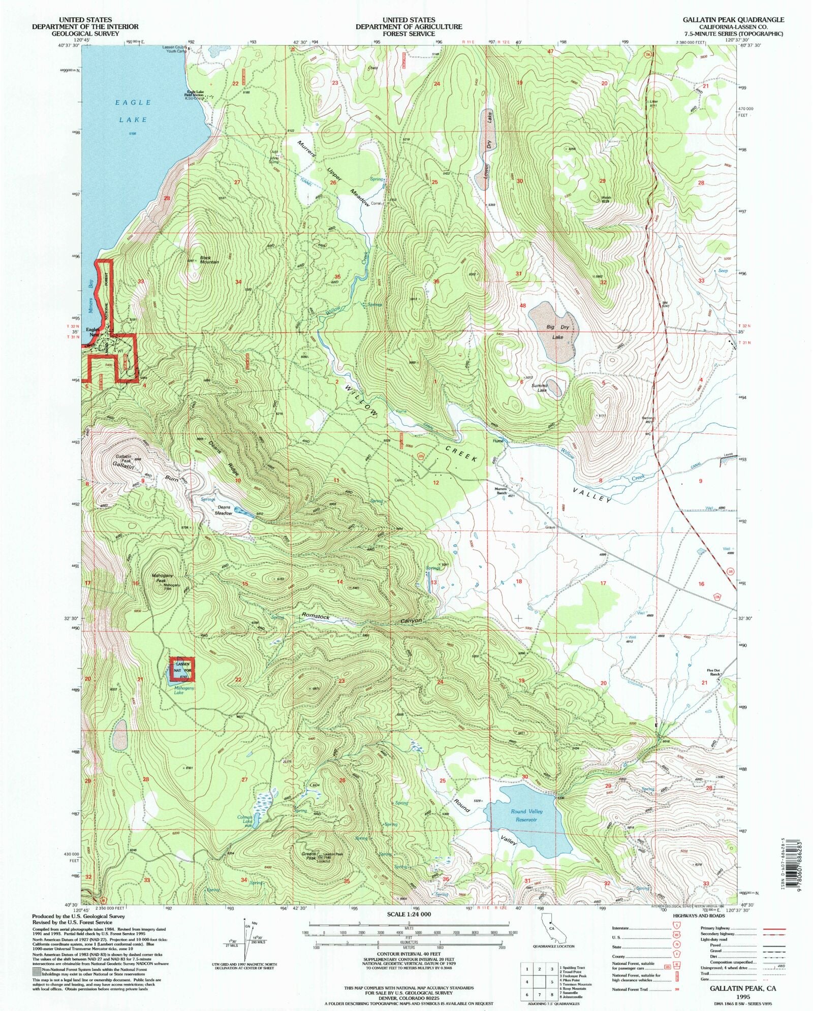 Classic USGS Gallatin Peak California 7.5'x7.5' Topo Map – MyTopo Map Store