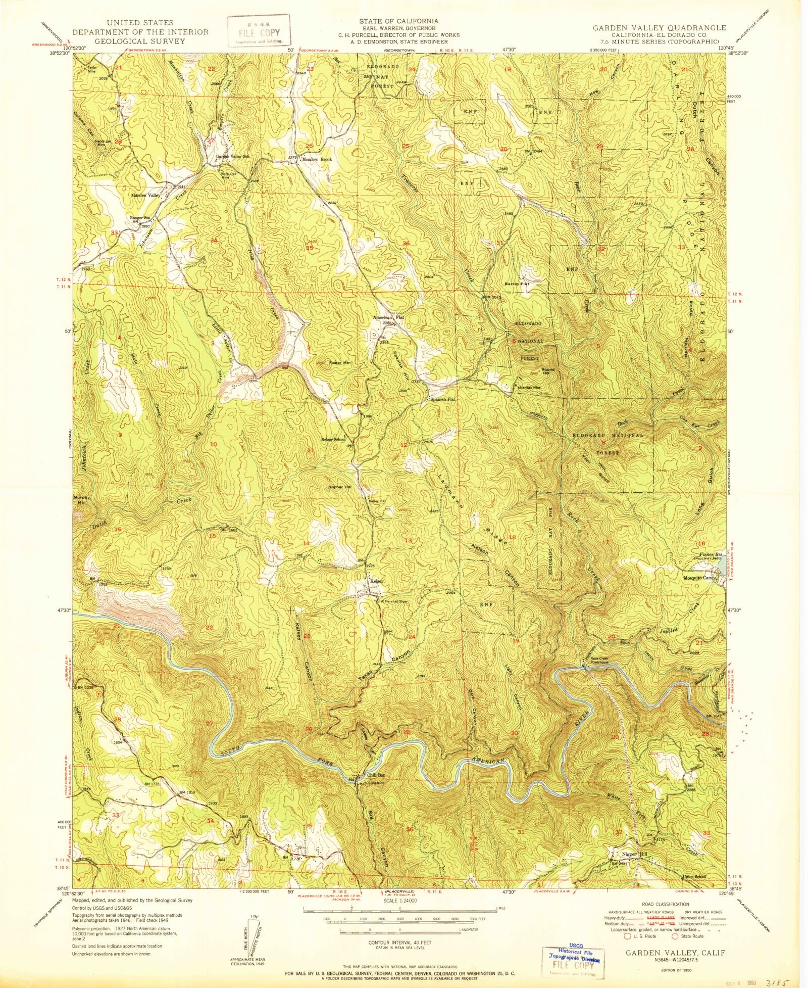 Classic USGS Garden Valley California 7.5'x7.5' Topo Map – MyTopo Map Store