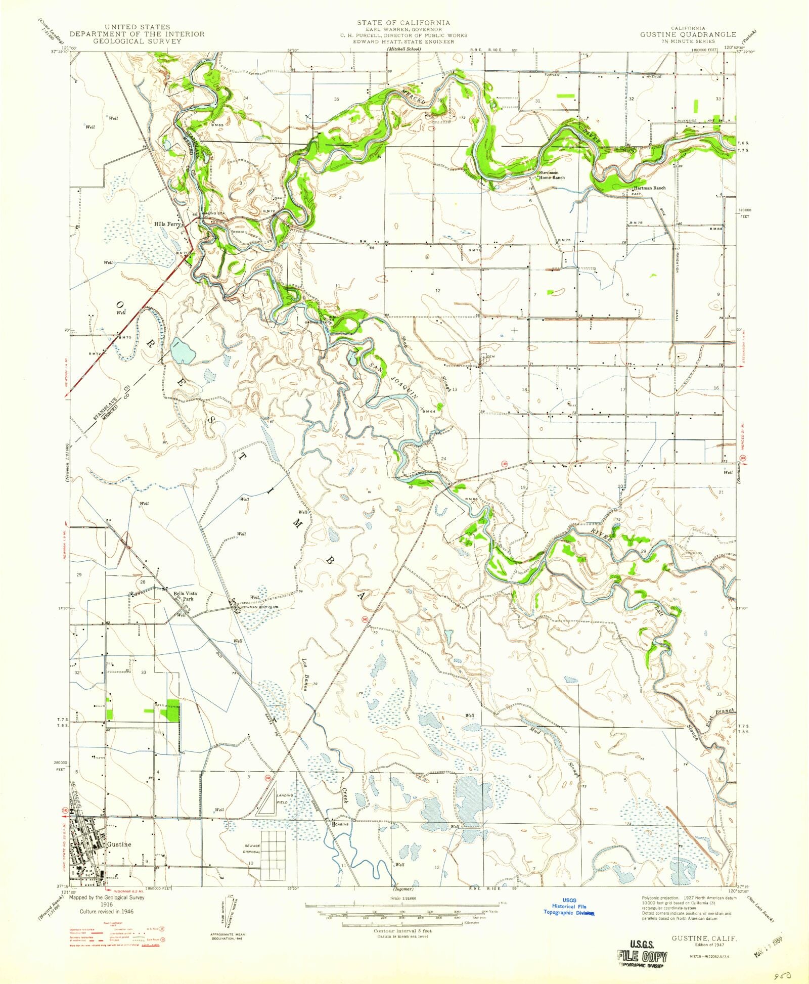 Classic USGS Gustine California 7.5'x7.5' Topo Map – MyTopo Map Store