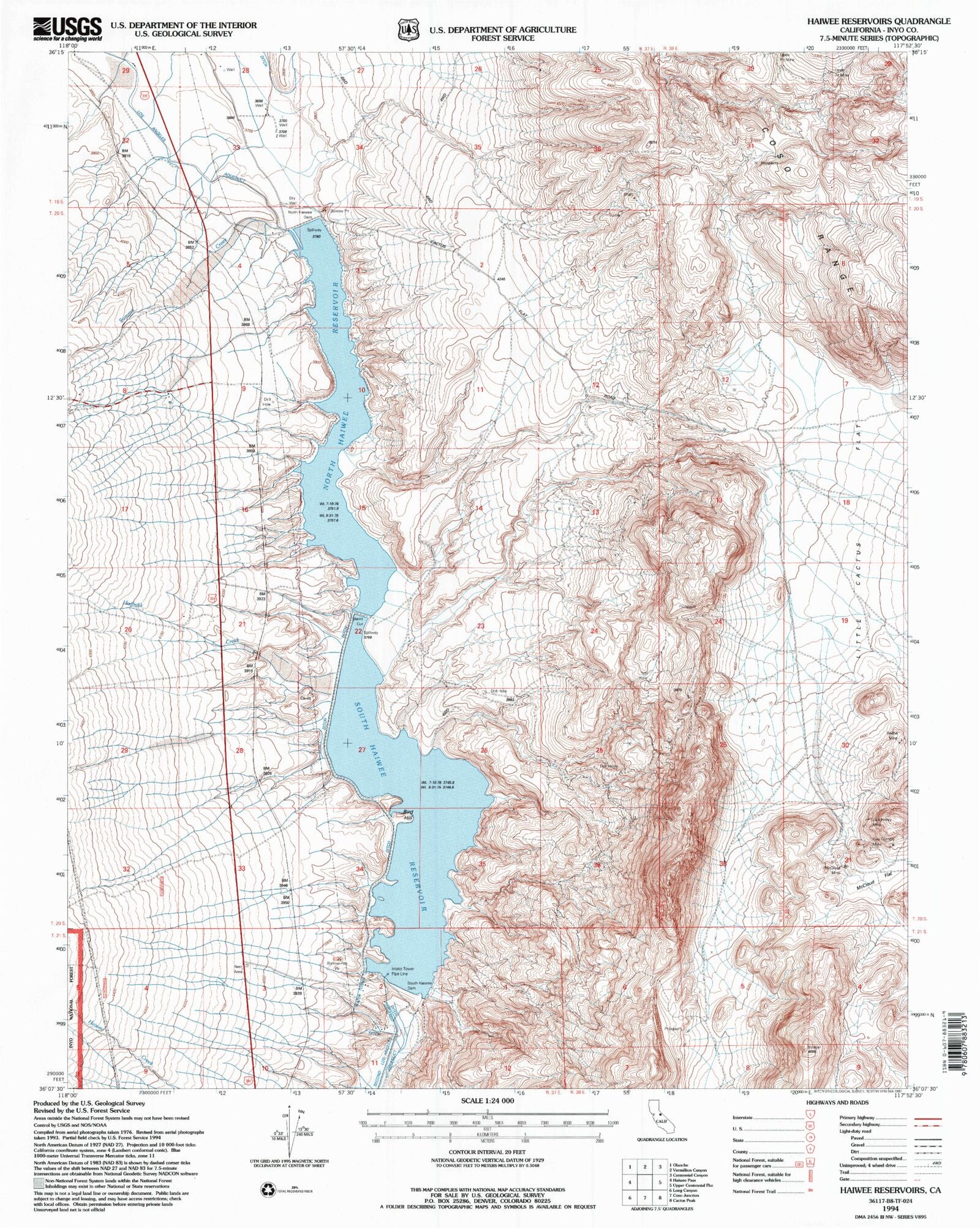 Classic USGS Haiwee Reservoirs California 7.5'x7.5' Topo Map – MyTopo ...