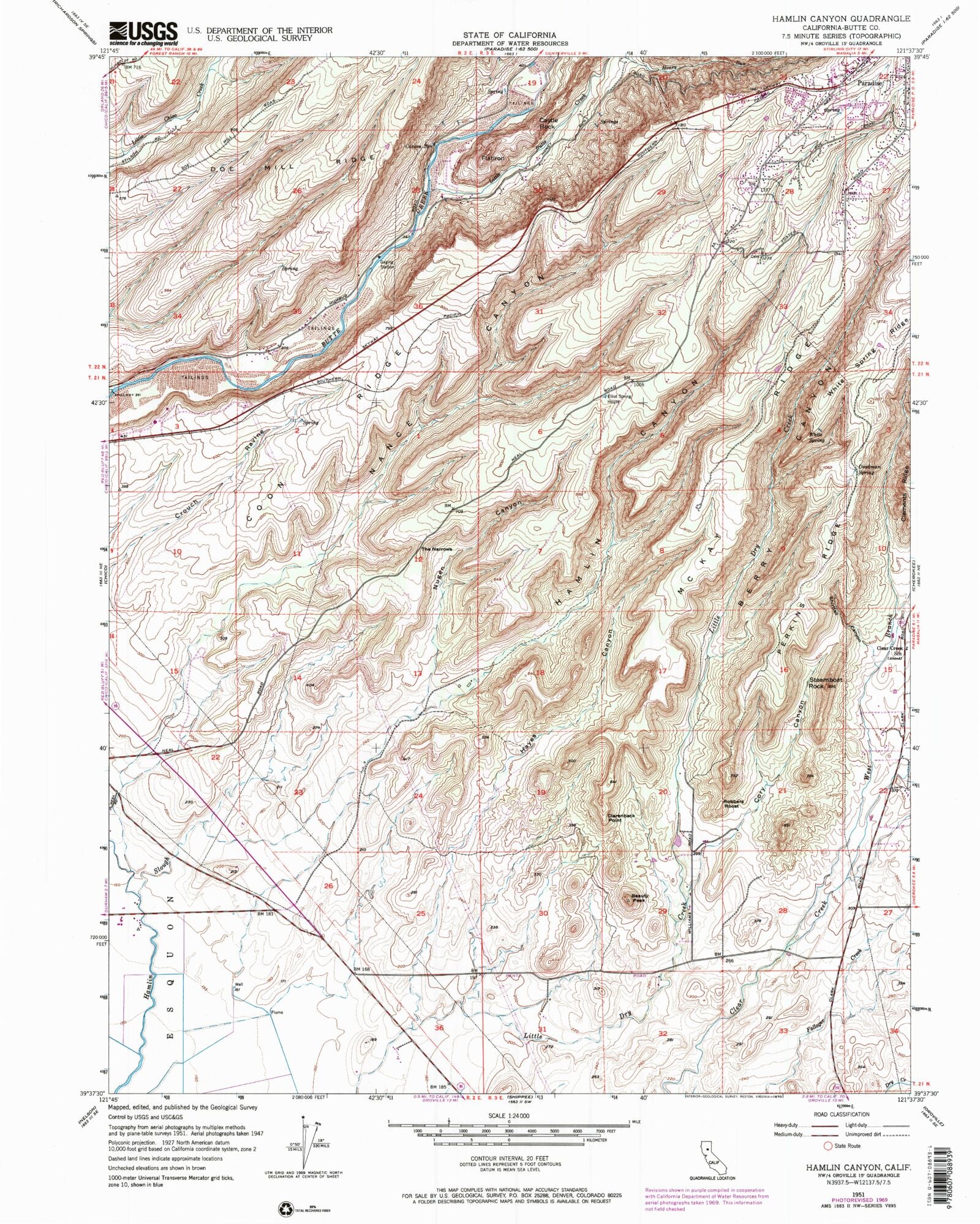 Classic USGS Hamlin Canyon California 7.5'x7.5' Topo Map – MyTopo Map Store