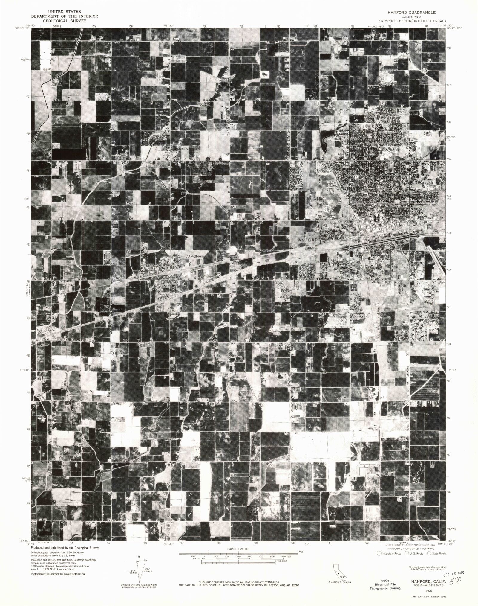 Classic USGS Hanford California 7.5'x7.5' Topo Map – MyTopo Map Store
