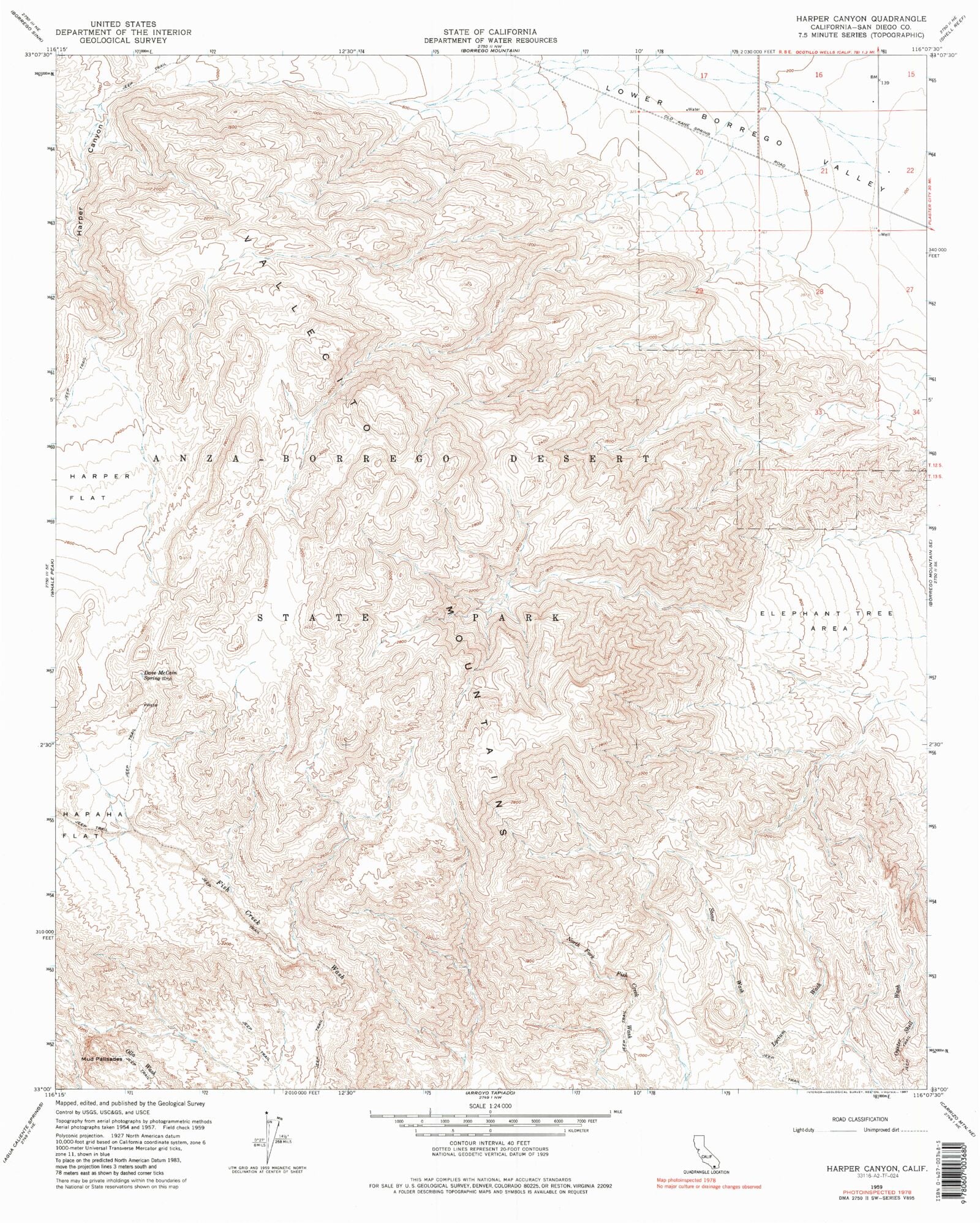 Classic USGS Harper Canyon California 7.5'x7.5' Topo Map – MyTopo Map Store
