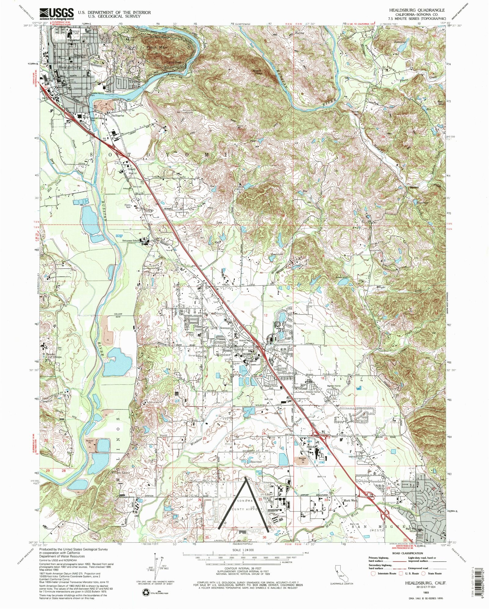 Classic USGS Healdsburg California 7.5'x7.5' Topo Map – MyTopo Map Store