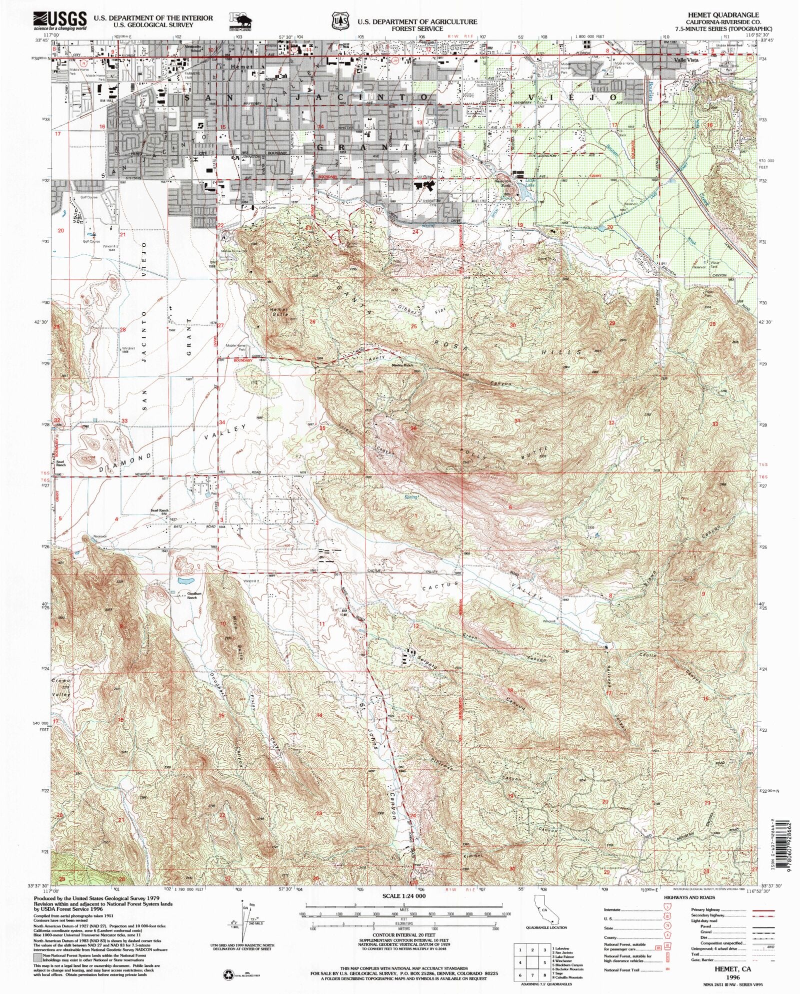 Classic USGS Hemet California 7.5'x7.5' Topo Map – MyTopo Map Store