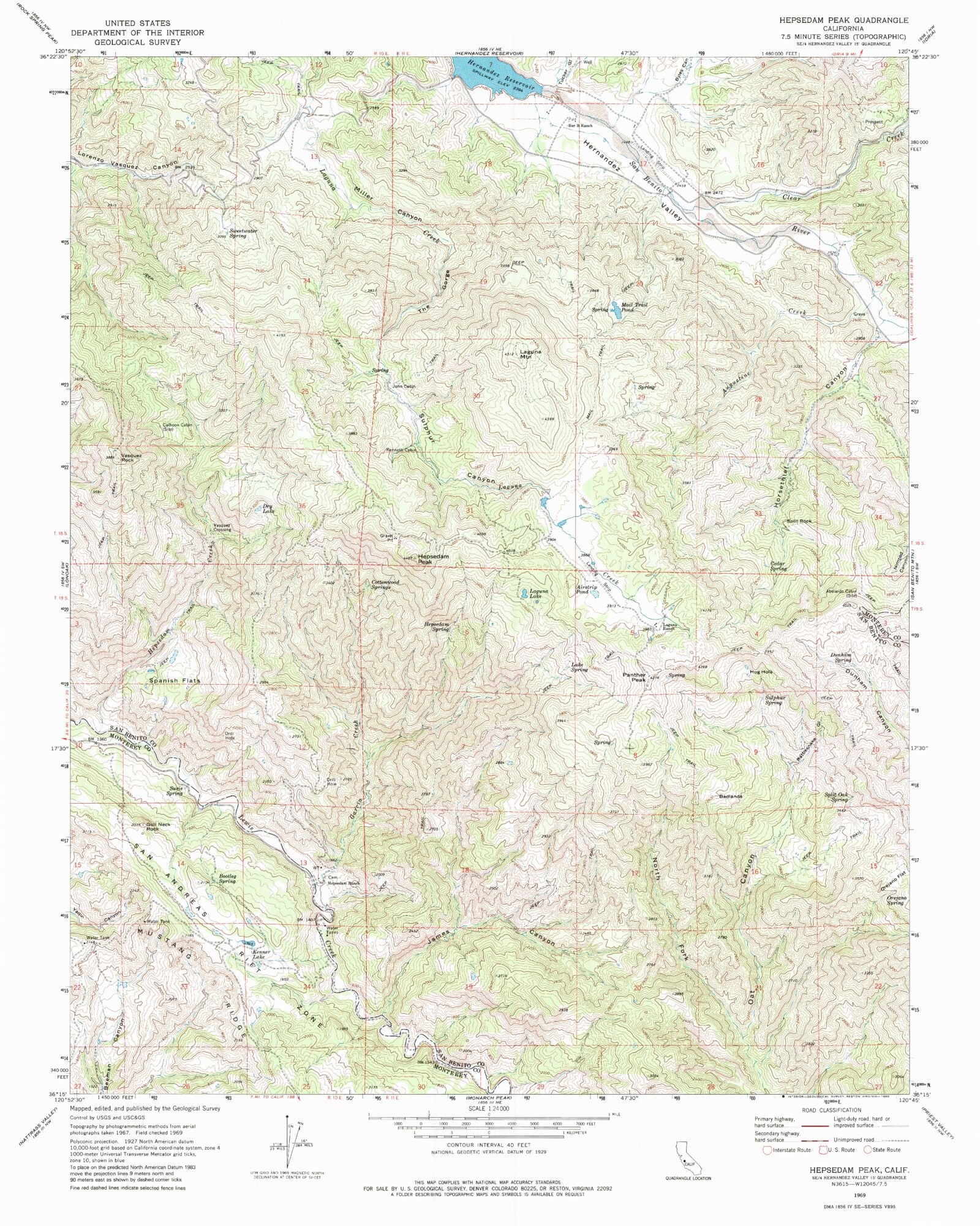 Classic USGS Hepsedam Peak California 7.5'x7.5' Topo Map – MyTopo Map Store