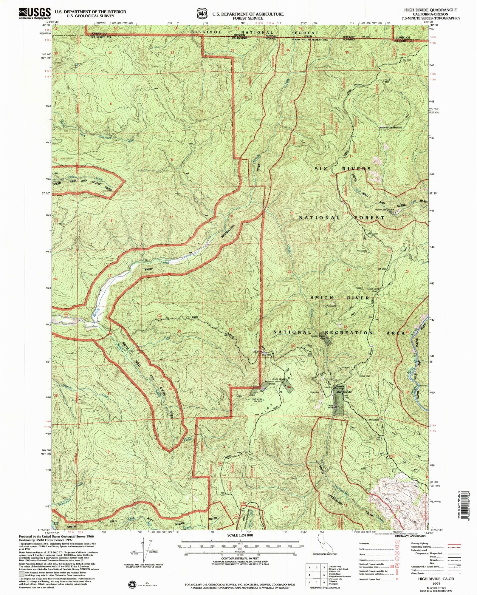 Classic USGS High Divide California 7.5'x7.5' Topo Map – MyTopo Map Store