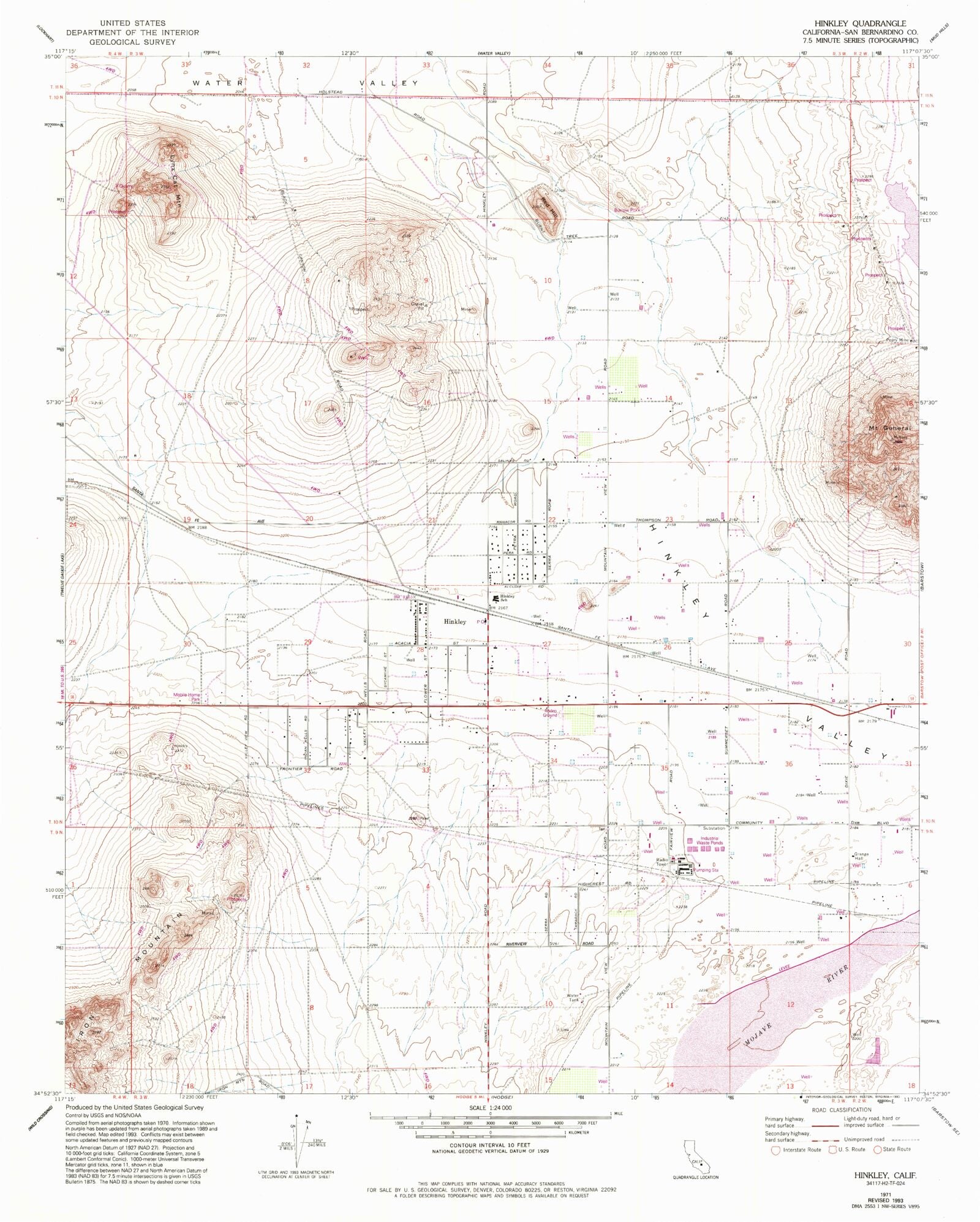 Classic USGS Hinkley California 7.5'x7.5' Topo Map – MyTopo Map Store