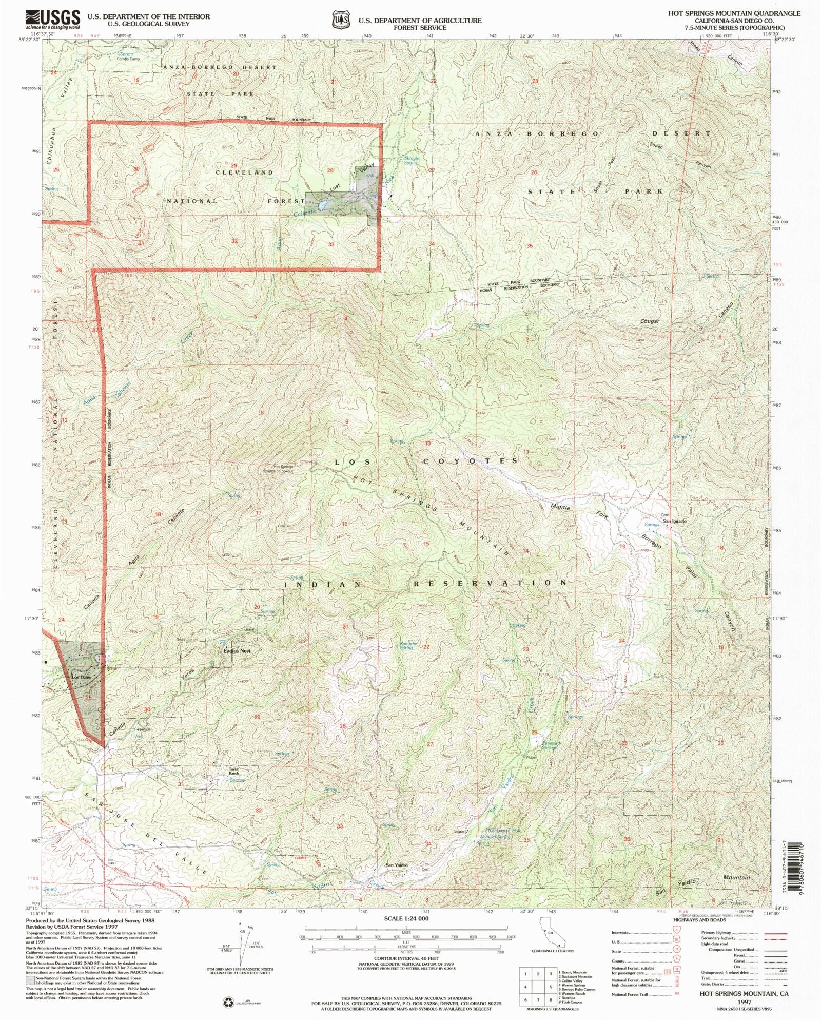 Classic USGS Hot Springs Mountain California 7.5'x7.5' Topo Map ...