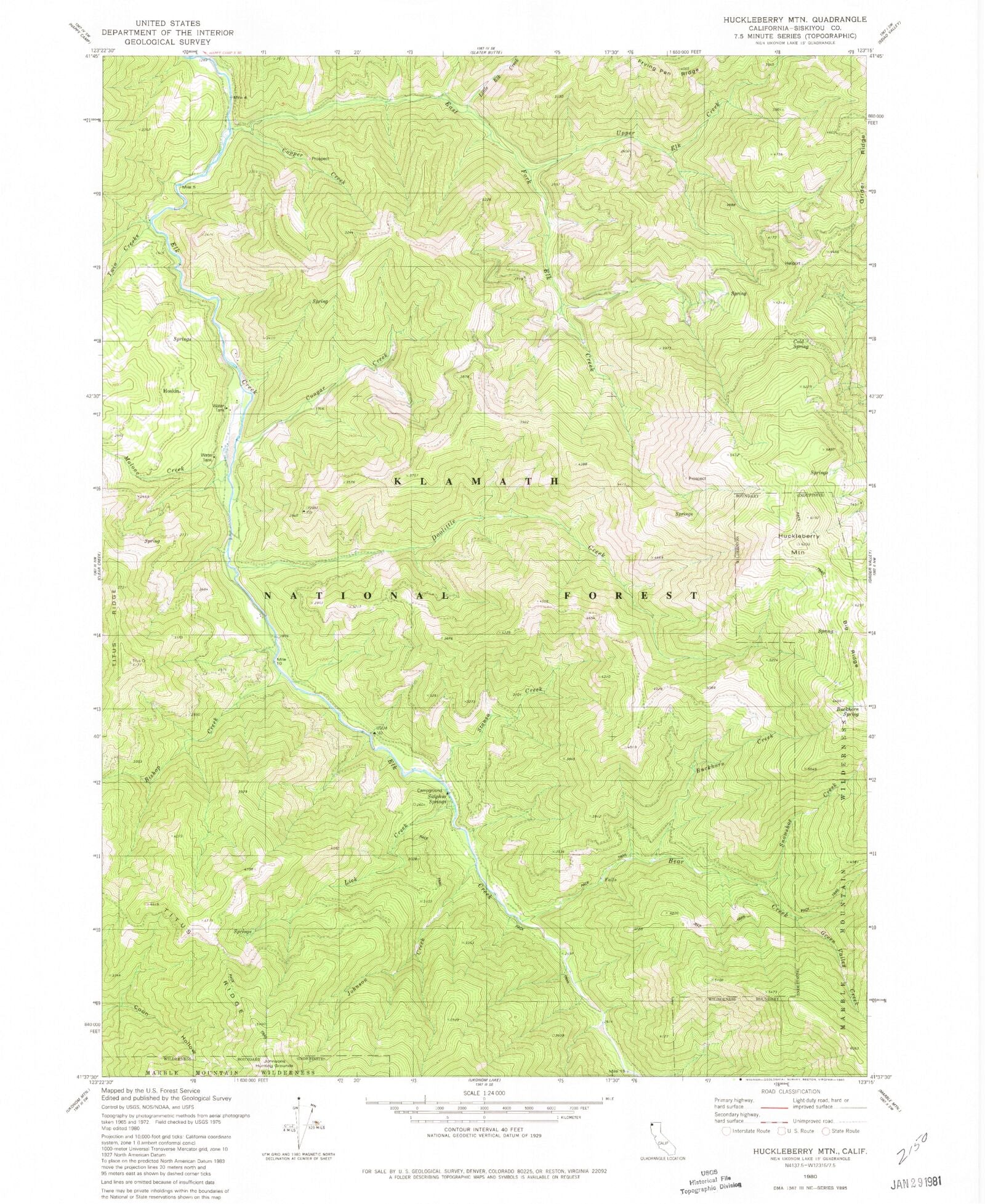 Classic USGS Huckleberry Mountain California 7.5'x7.5' Topo Map ...