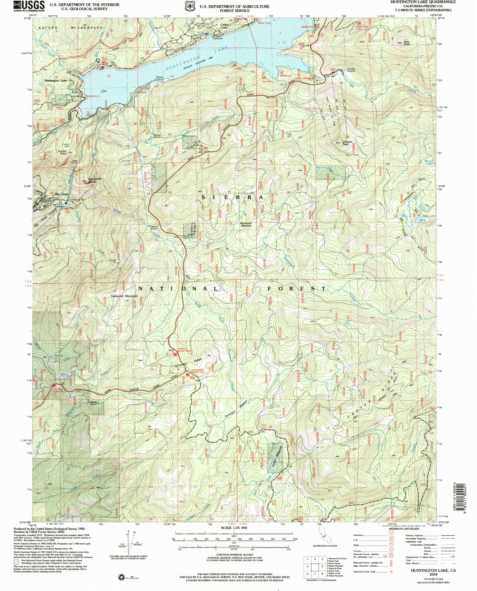Classic USGS Huntington Lake California 7.5'x7.5' Topo Map – MyTopo Map ...