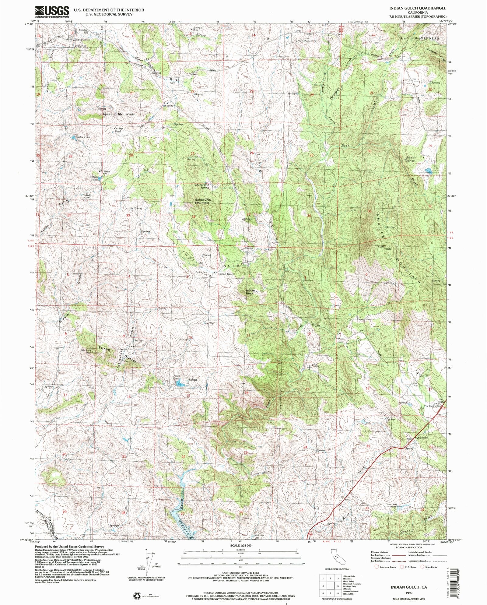 Classic USGS Indian Gulch California 7.5'x7.5' Topo Map – MyTopo Map Store