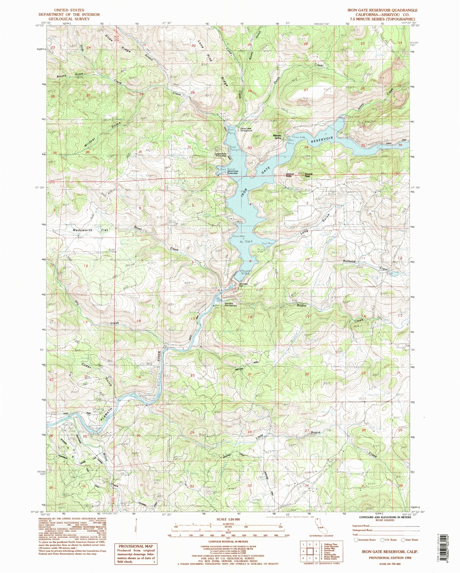 Classic USGS Iron Gate Reservoir California 7.5'x7.5' Topo Map – MyTopo ...