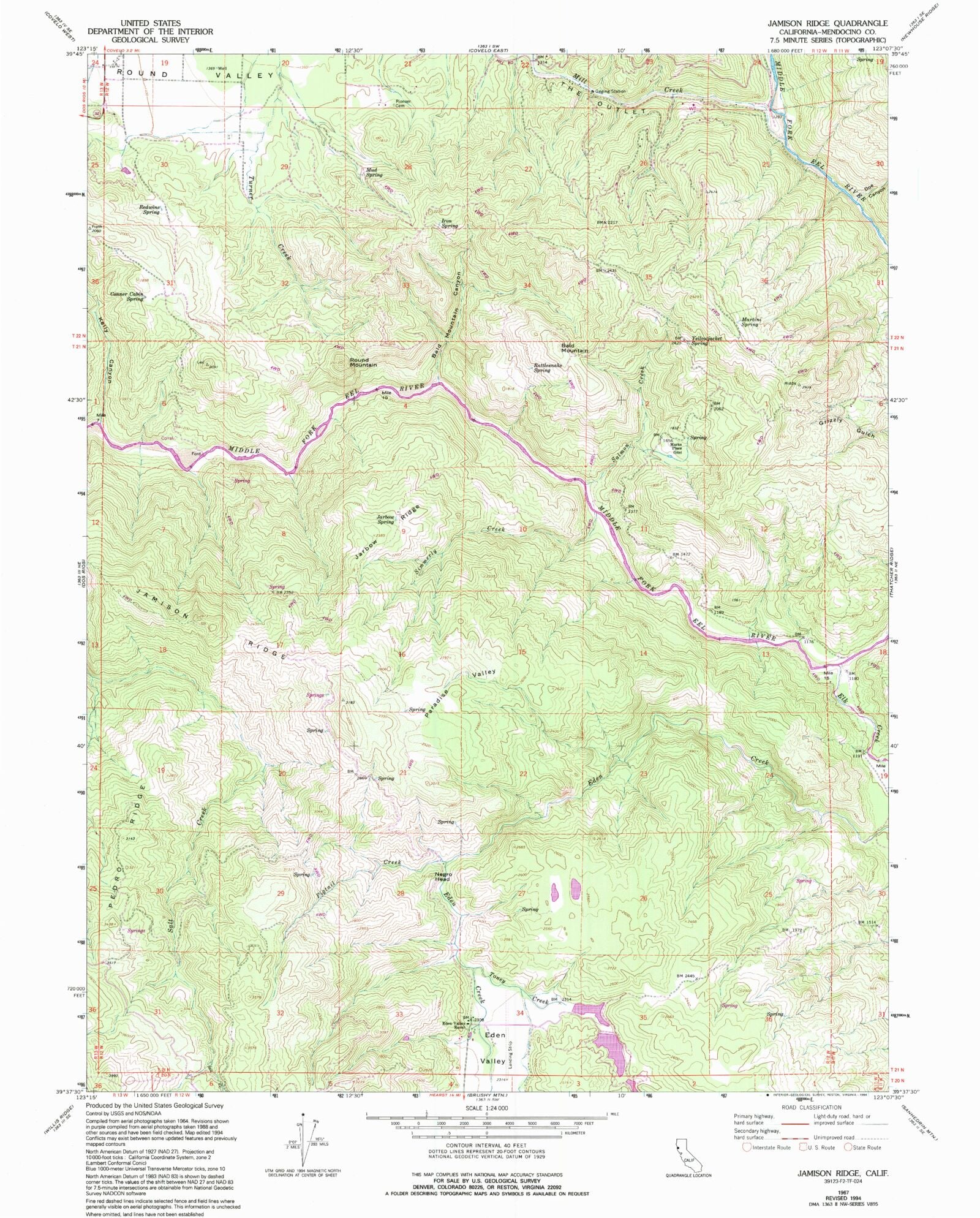 Classic USGS Jamison Ridge California 7.5'x7.5' Topo Map – MyTopo Map Store