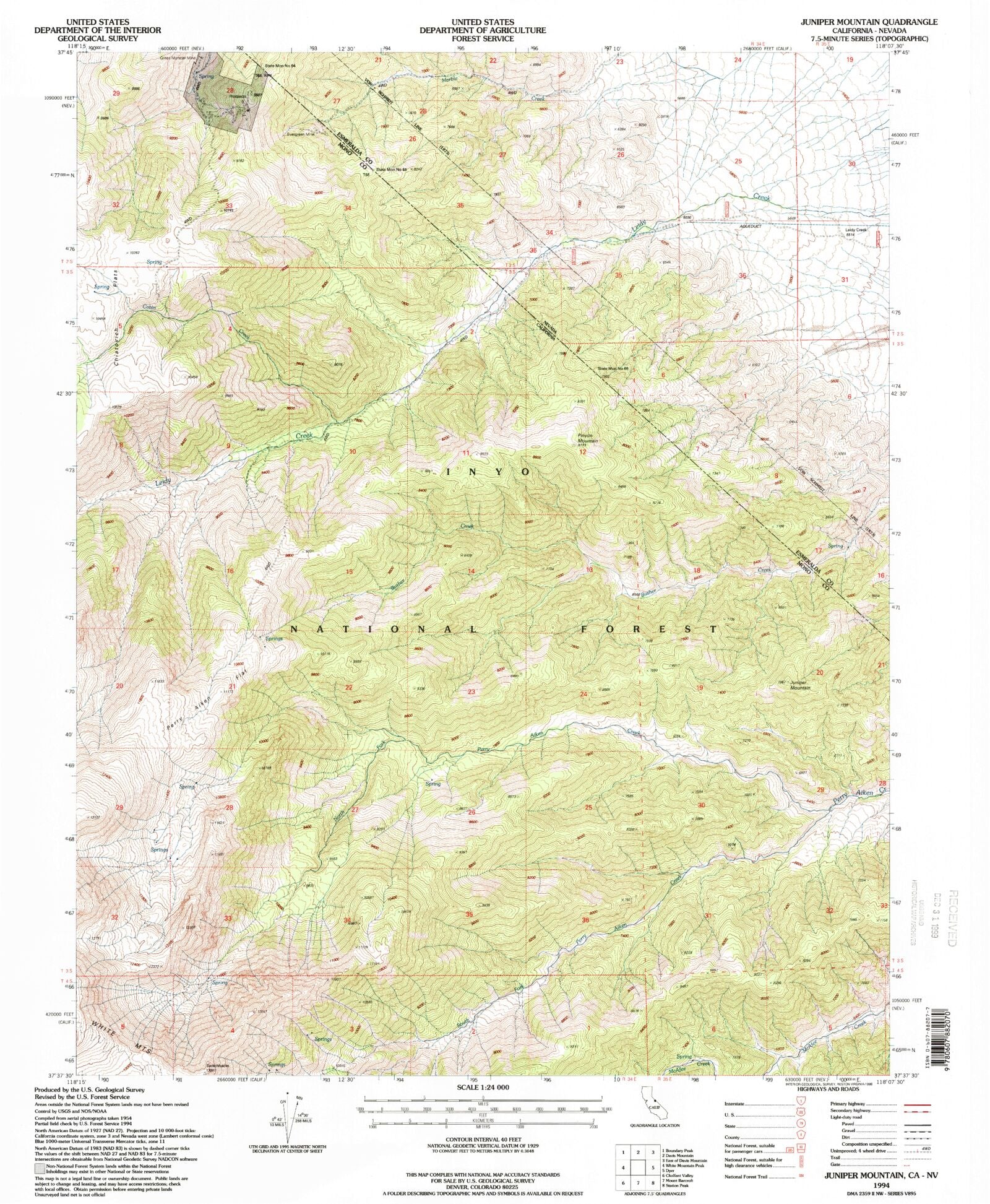 Classic USGS Juniper Mountain California 7.5'x7.5' Topo Map – MyTopo ...