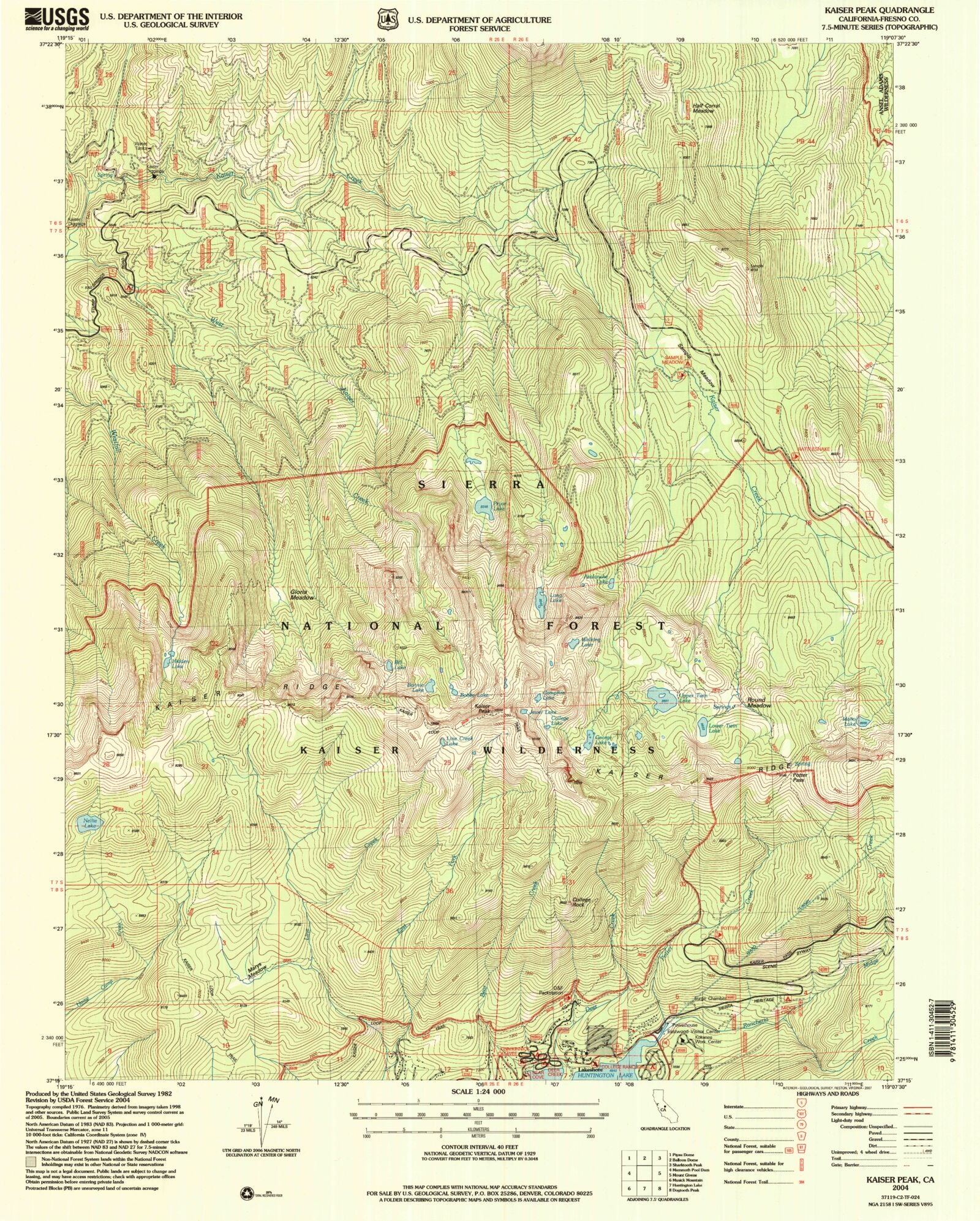 Classic USGS Kaiser Peak California 7.5'x7.5' Topo Map – MyTopo Map Store