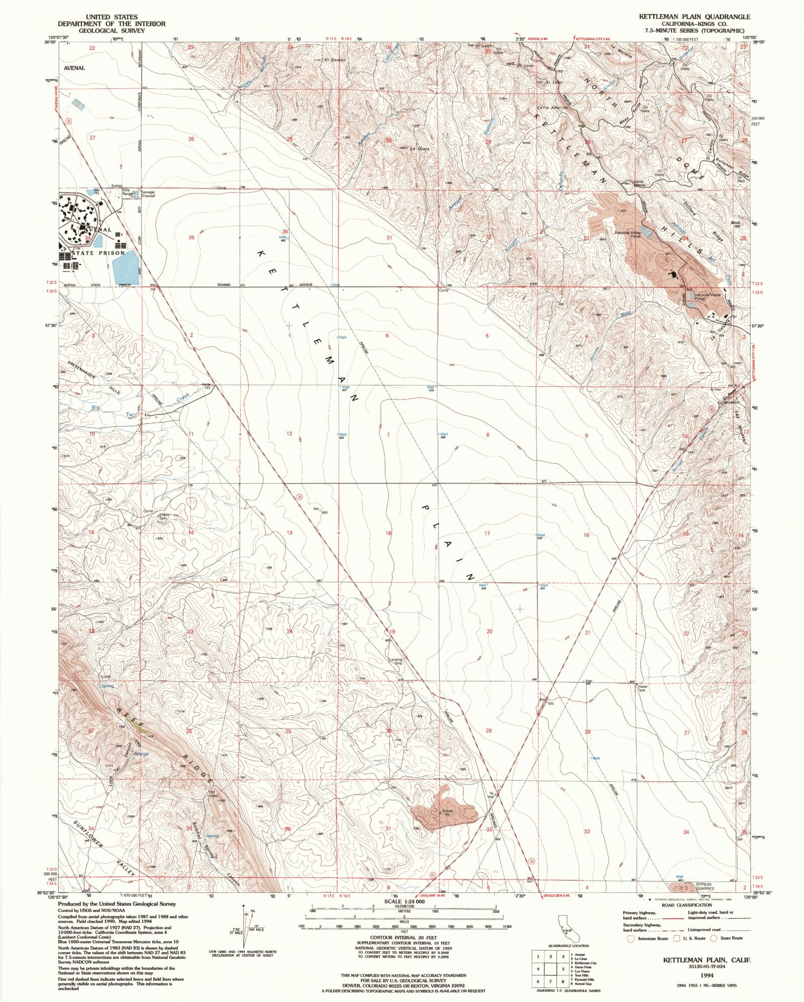 Classic USGS Kettleman Plain California 7.5'x7.5' Topo Map – MyTopo Map ...