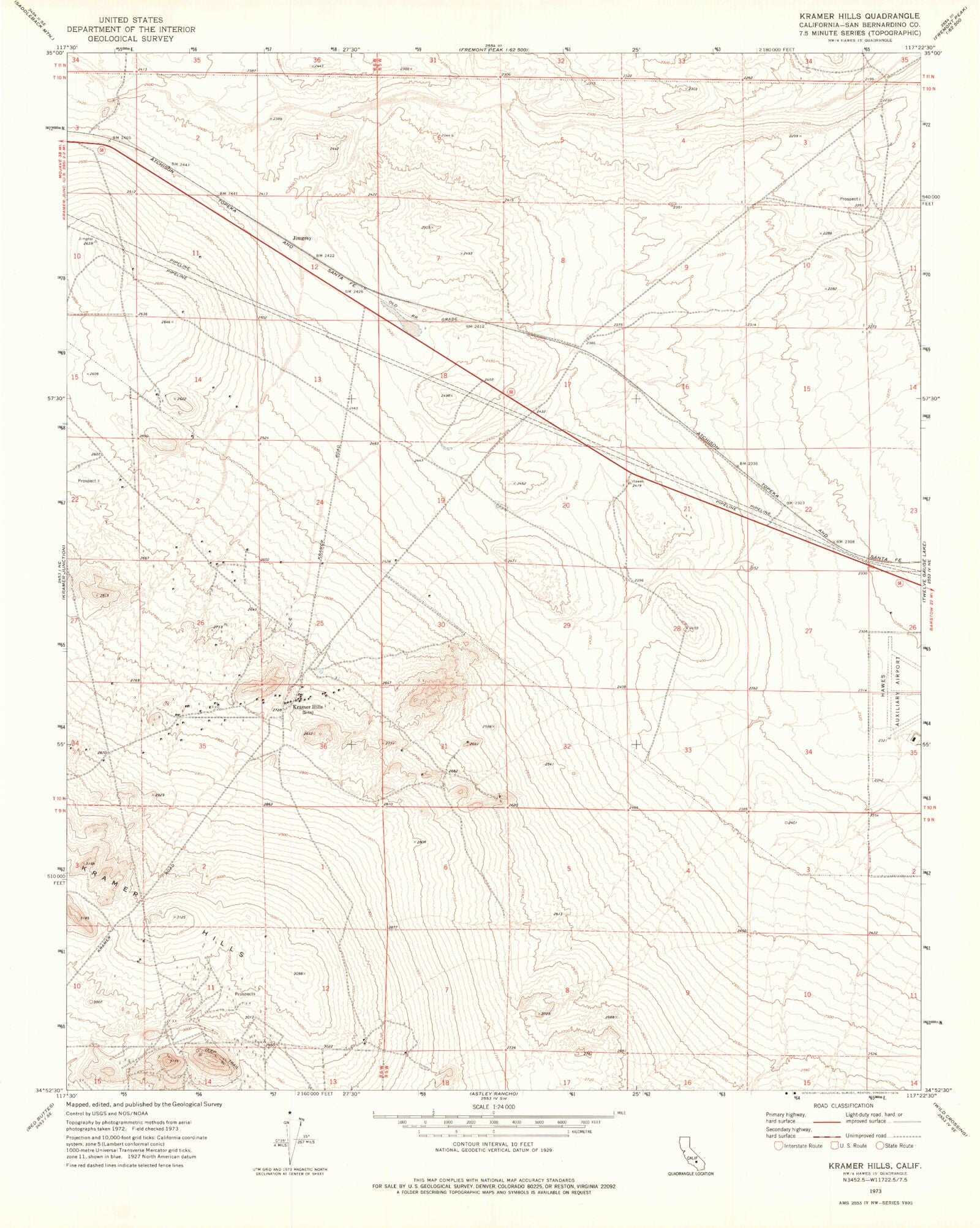 Classic USGS Kramer Hills California 7.5'x7.5' Topo Map – MyTopo Map Store
