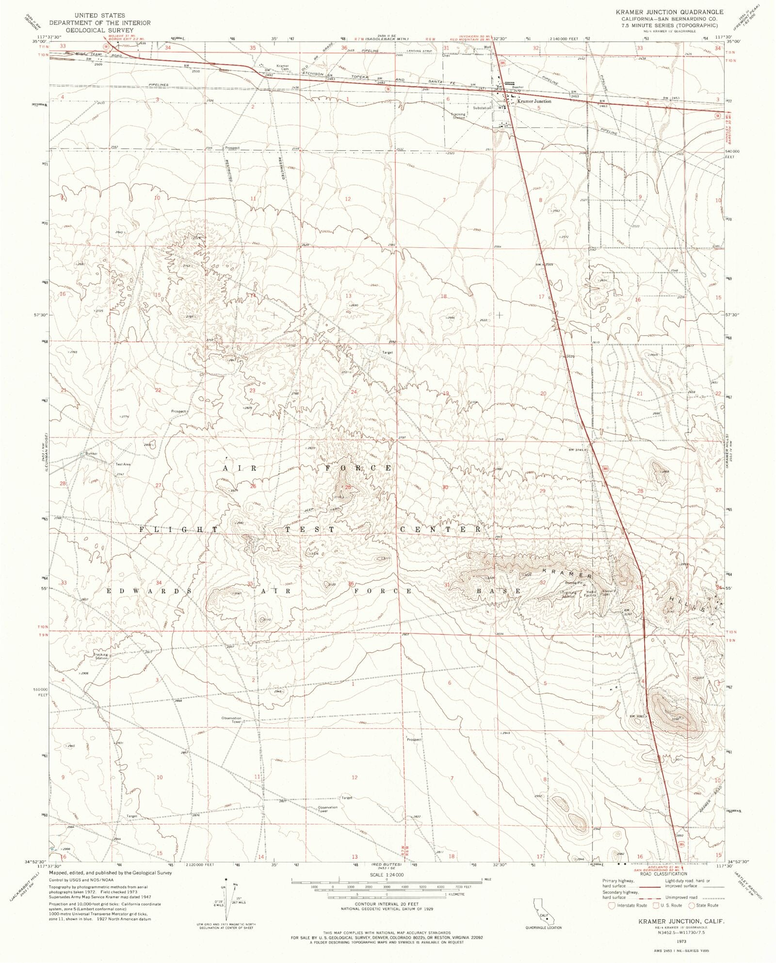 Classic USGS Kramer Junction California 7.5'x7.5' Topo Map – MyTopo Map ...