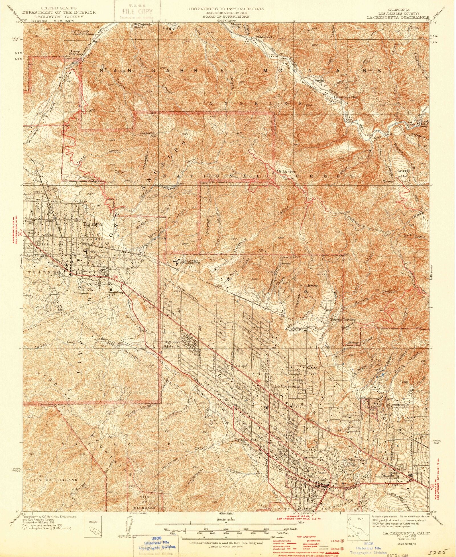 Classic USGS La Crescenta California 7.5'x7.5' Topo Map – MyTopo Map Store