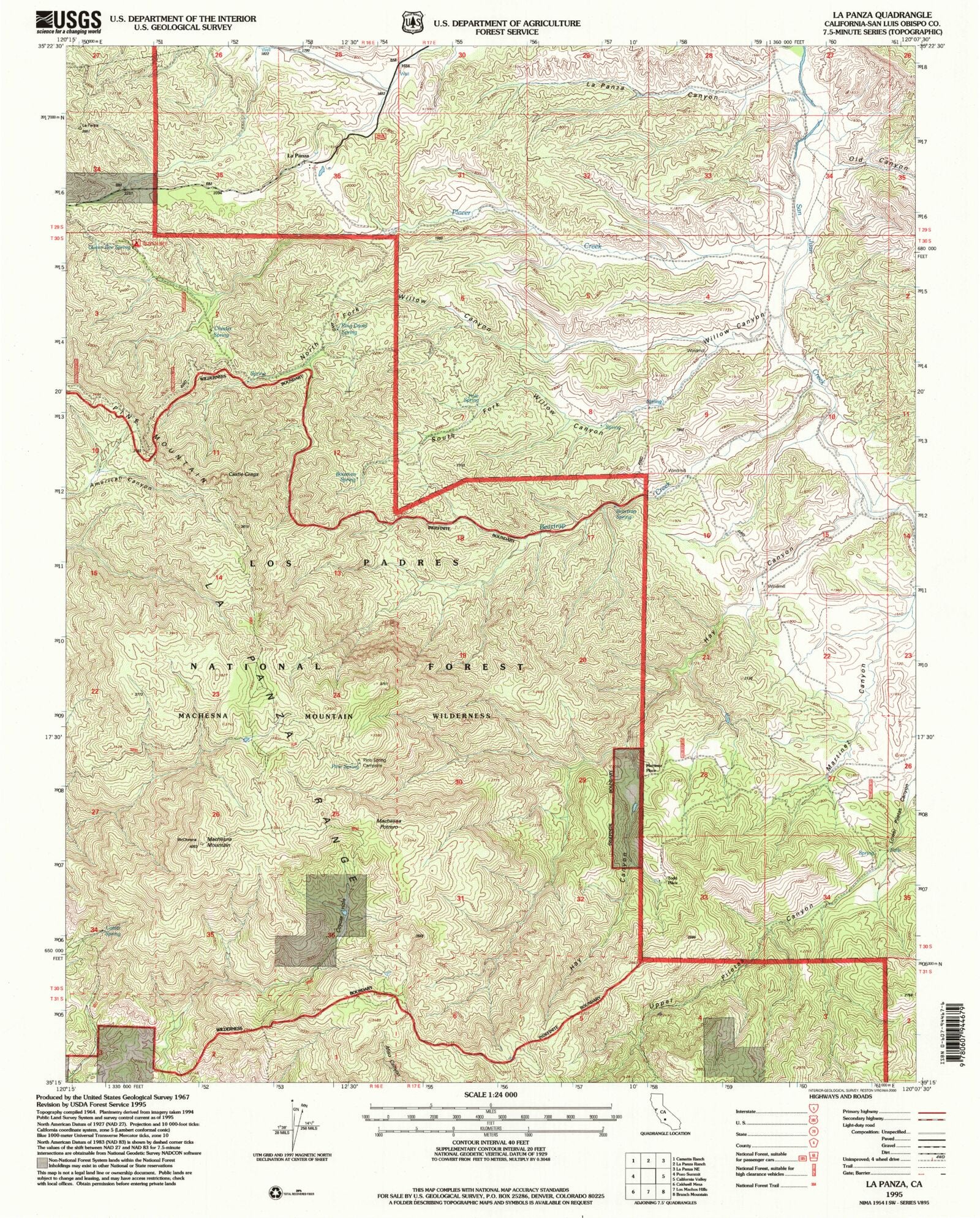 Classic USGS La Panza California 7.5'x7.5' Topo Map – MyTopo Map Store