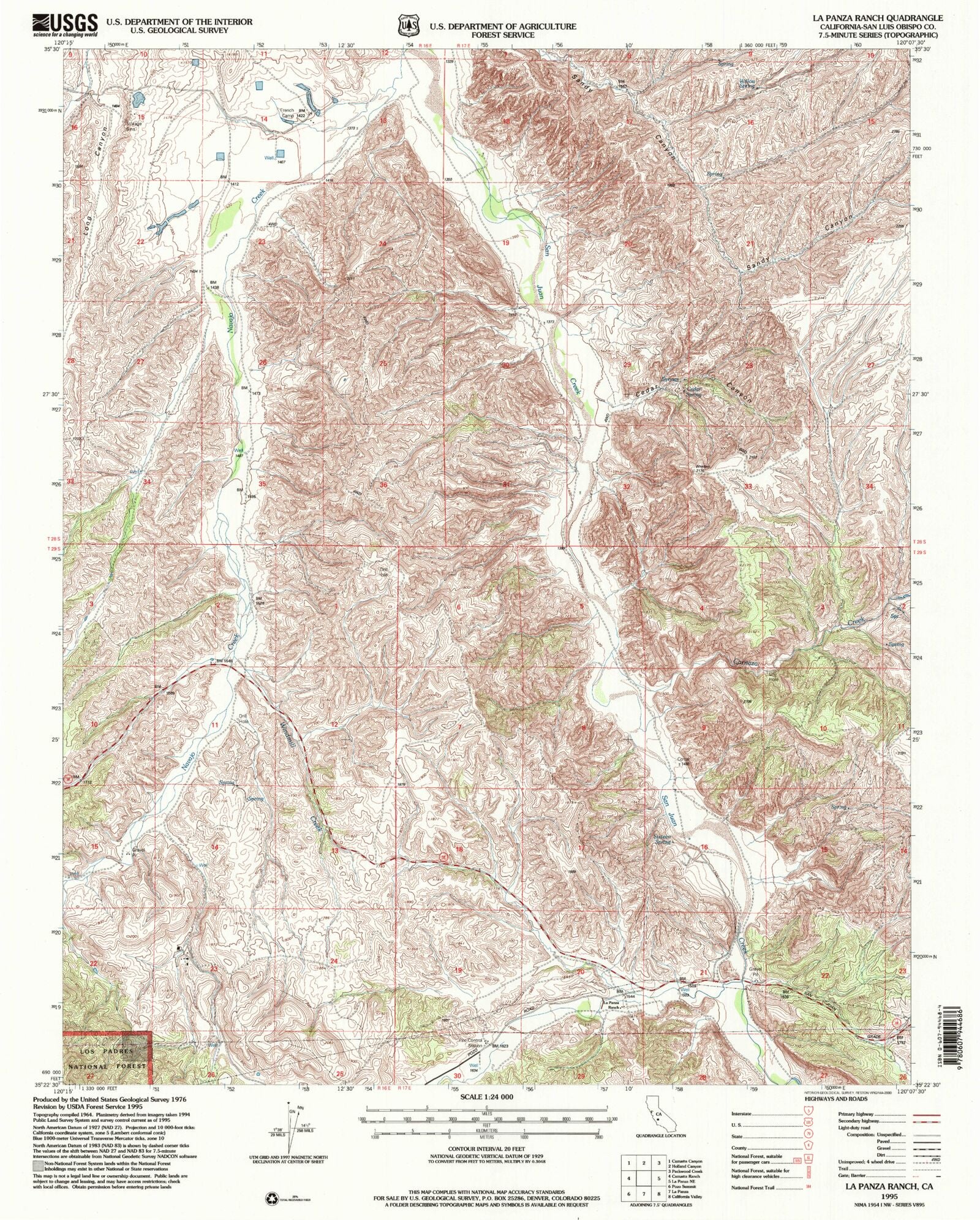 Classic USGS La Panza Ranch California 7.5'x7.5' Topo Map – MyTopo Map ...