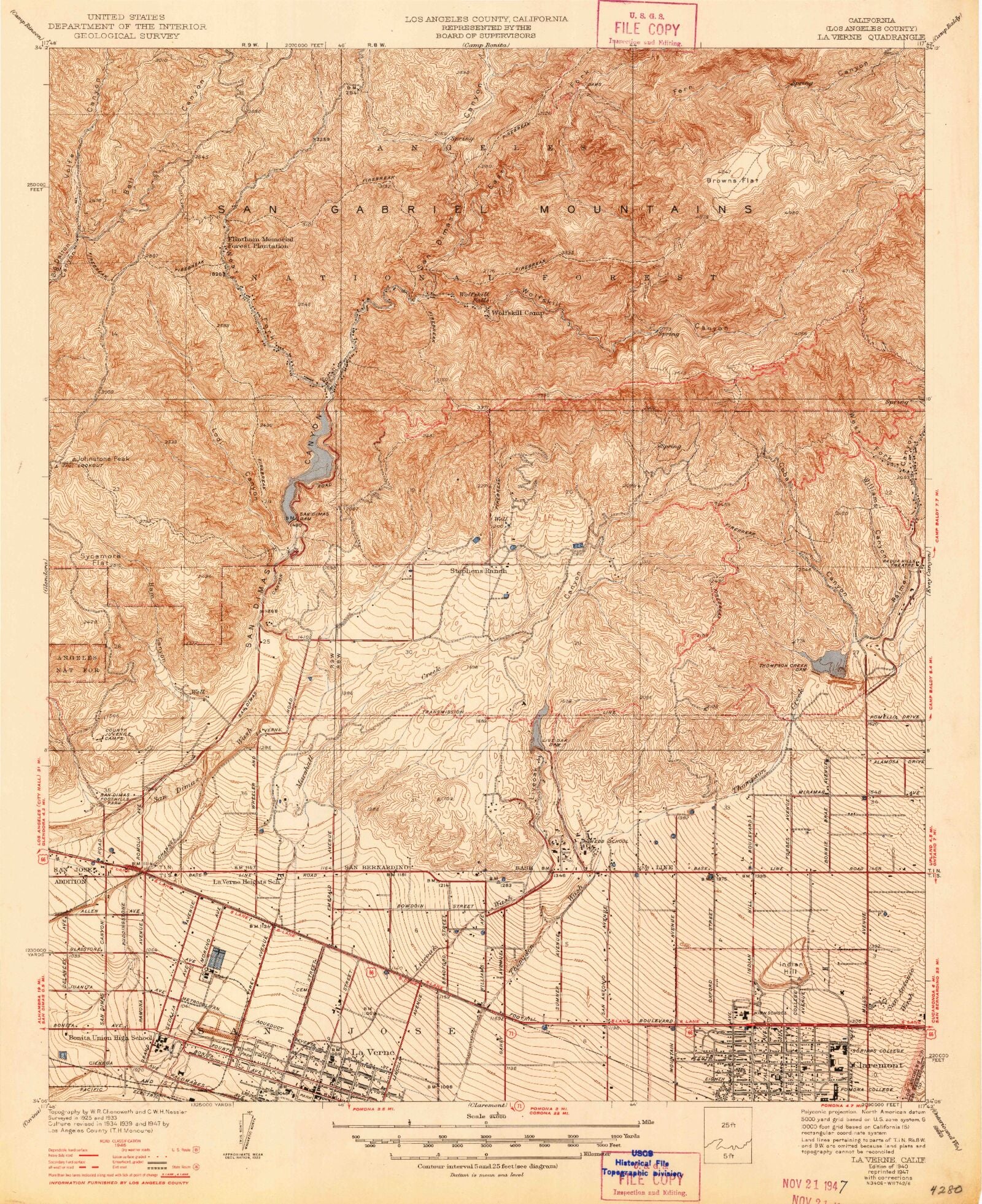 Classic USGS La Verne California 7.5'x7.5' Topo Map – MyTopo Map Store