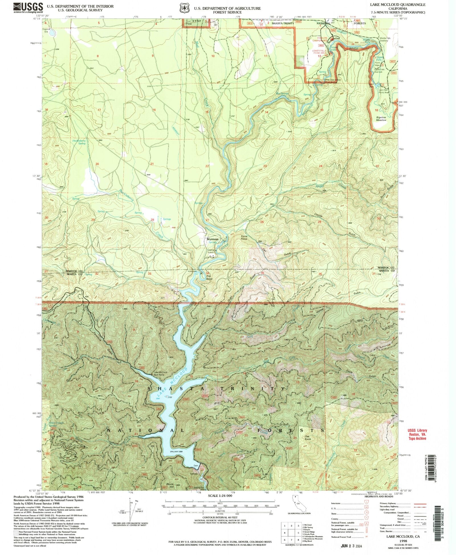 Classic USGS Lake McCloud California 7.5'x7.5' Topo Map – MyTopo Map Store