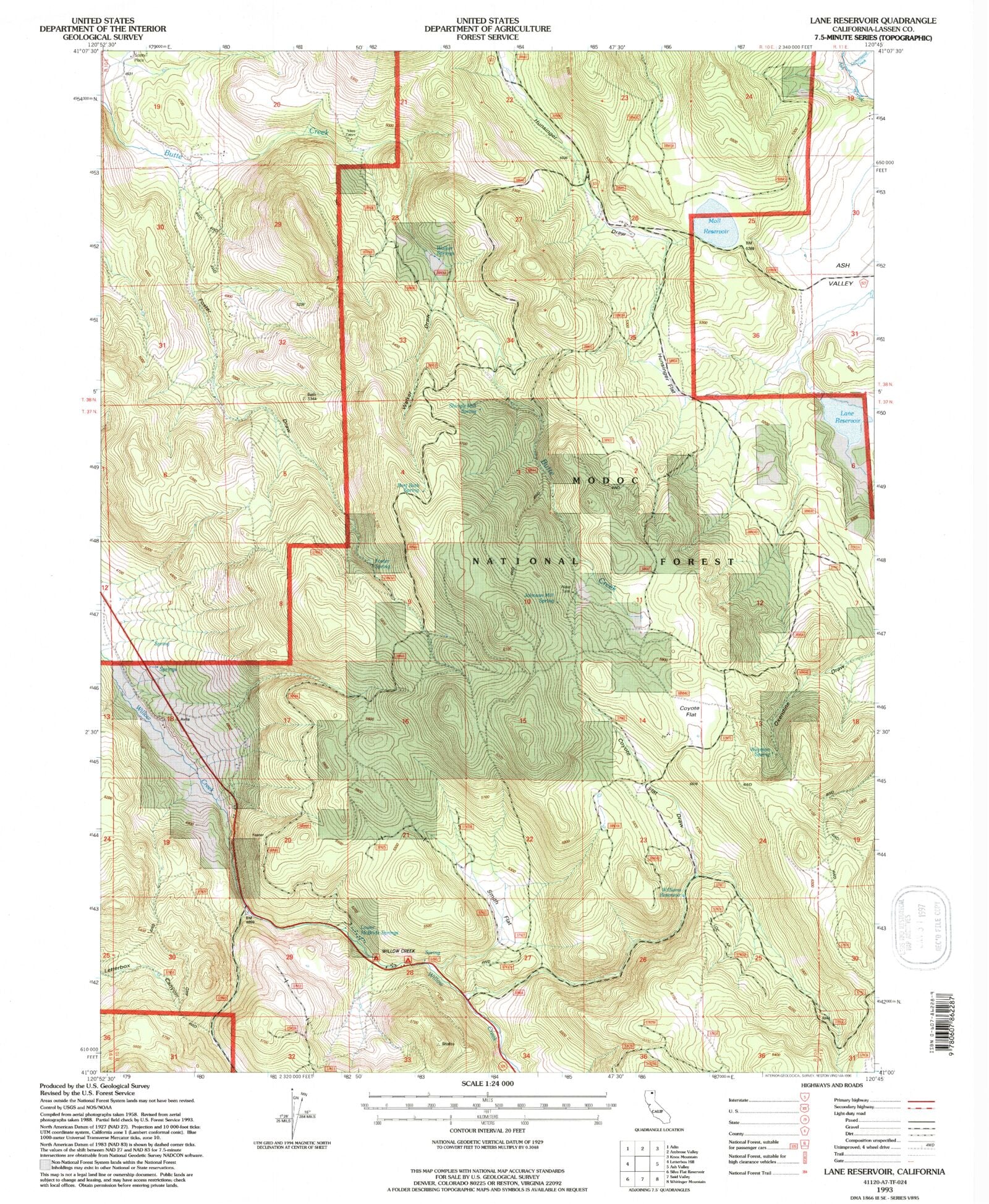 Classic USGS Lane Reservoir California 7.5'x7.5' Topo Map – MyTopo Map ...