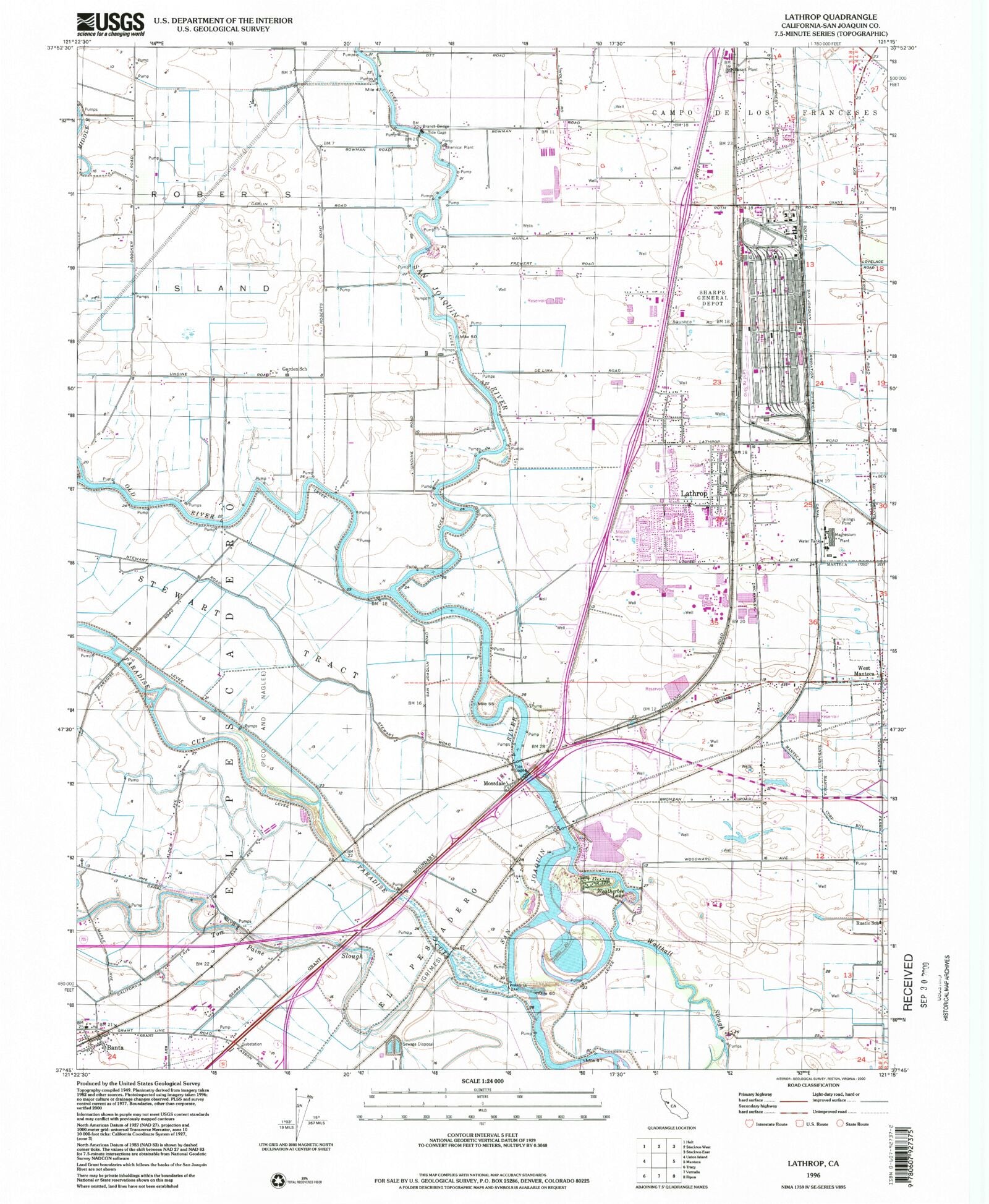 Classic USGS Lathrop California 7.5'x7.5' Topo Map – MyTopo Map Store