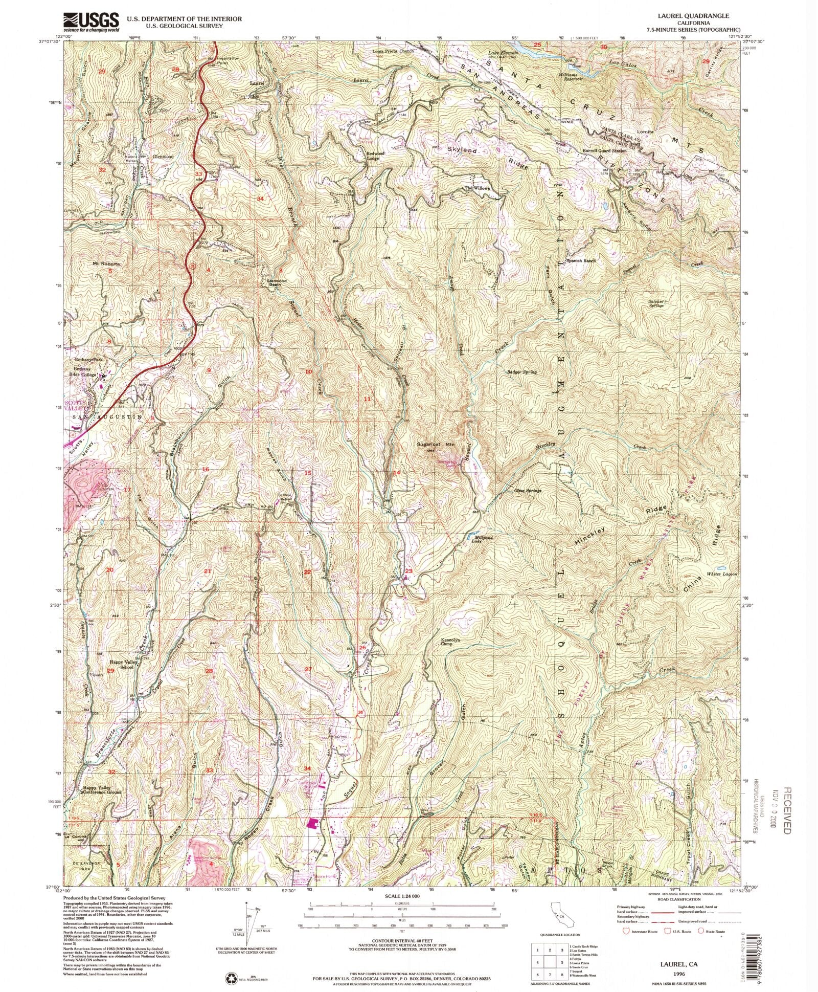 Classic USGS Laurel California 7.5'x7.5' Topo Map – MyTopo Map Store