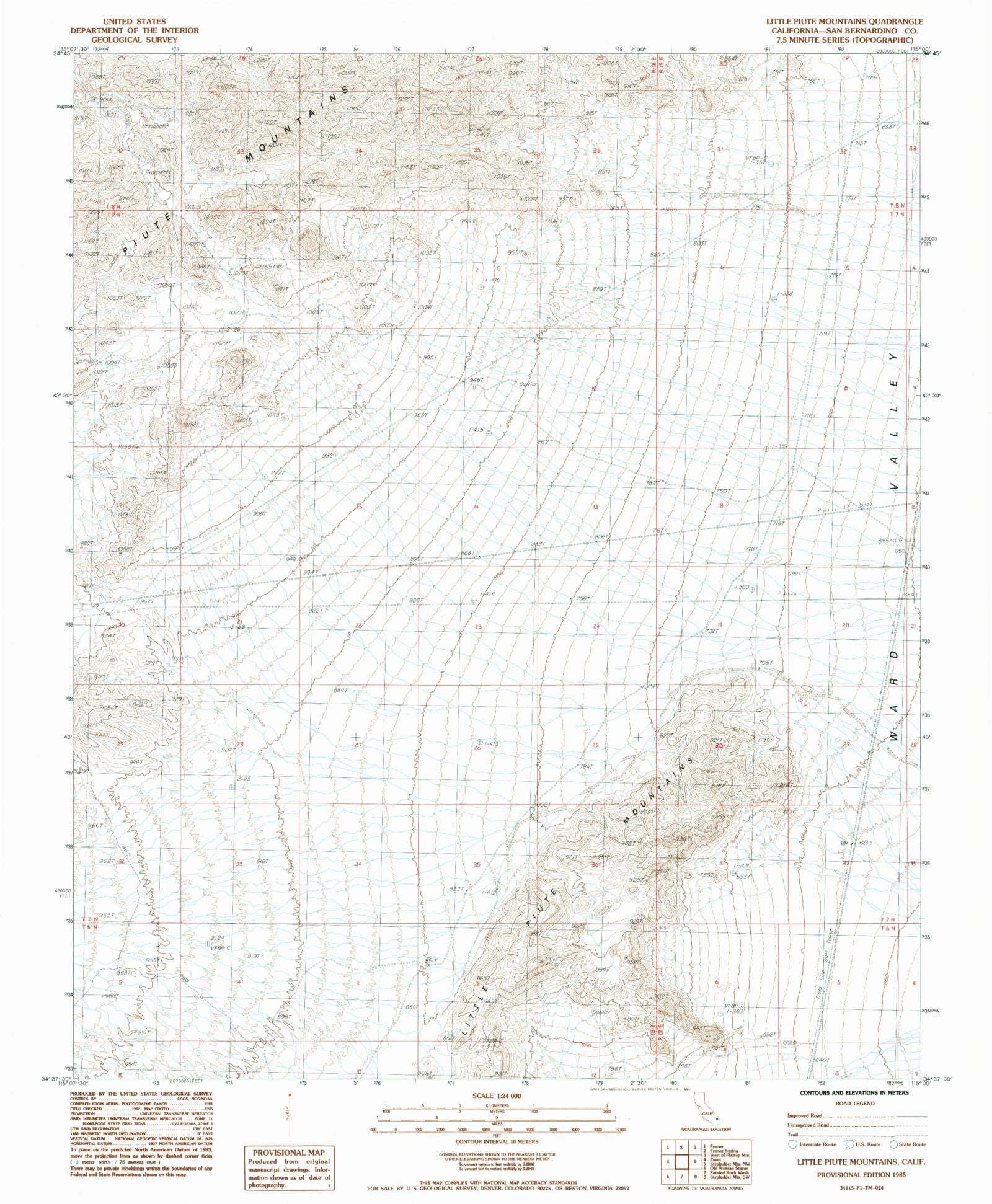 Classic USGS Little Piute Mountains California 7.5'x7.5' Topo Map ...