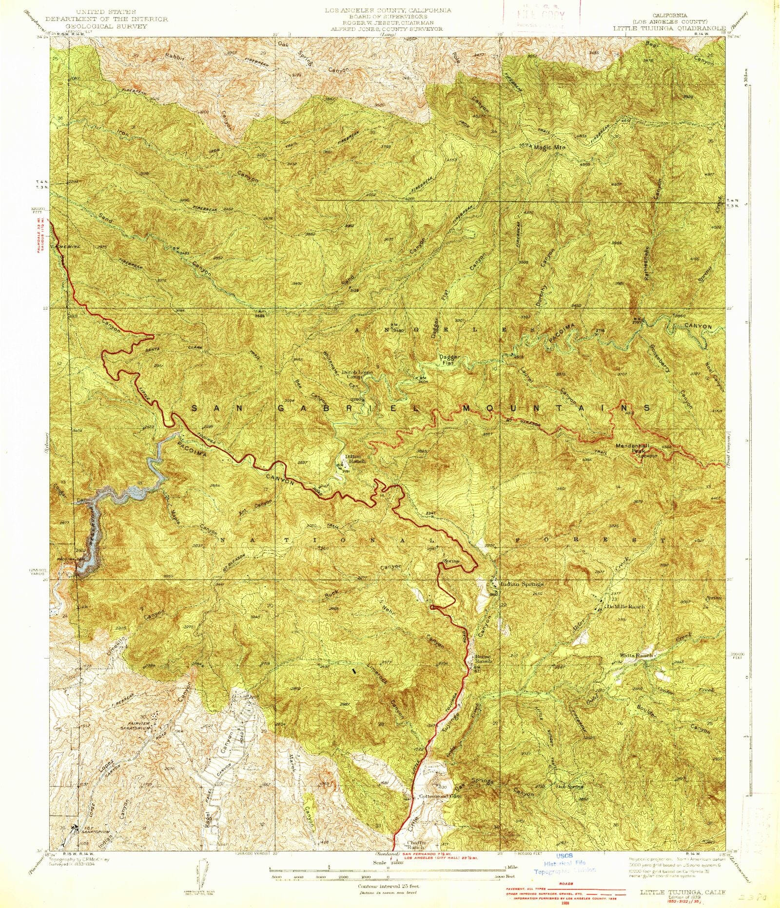 Classic USGS Little Tujunga California 7.5'x7.5' Topo Map – MyTopo Map ...