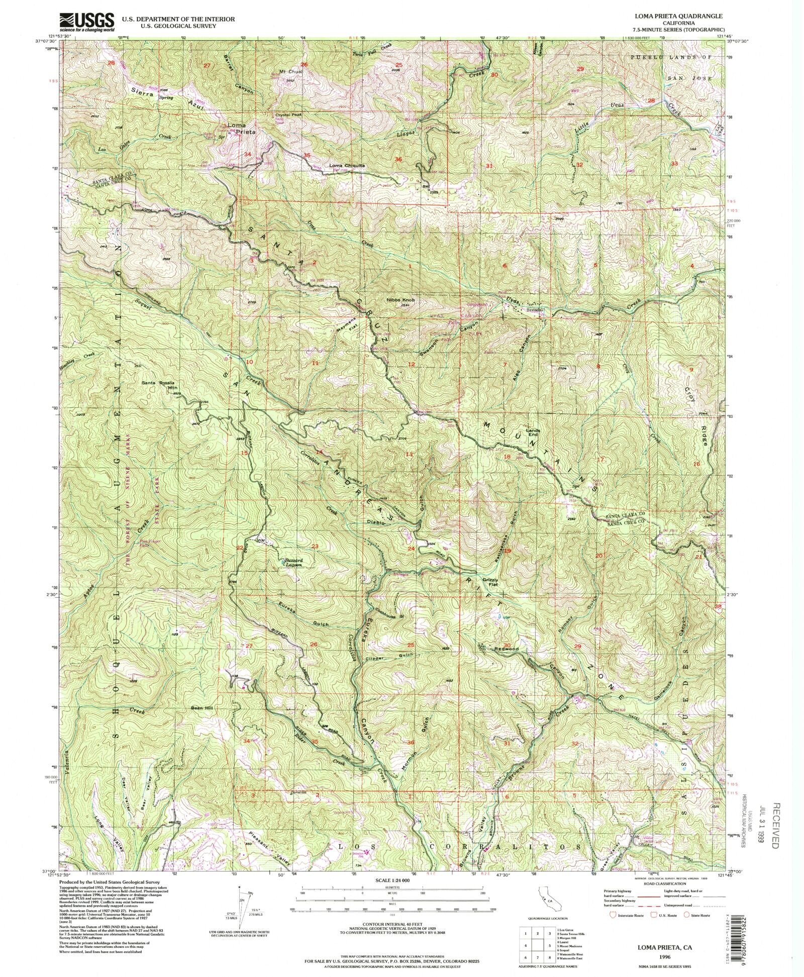Classic USGS Loma Prieta California 7.5'x7.5' Topo Map – MyTopo Map Store